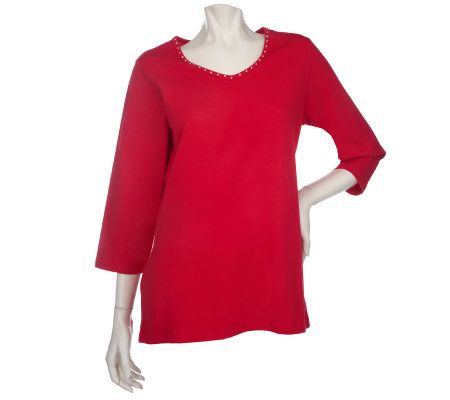 Quacker Factory Set of 2 Stretch Rhinestone Trim V-neck Tops - QVC.com