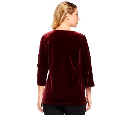 "As Is" Susan Graver Knit Velvet Top with Sequin Split 3/4 Sleeves ...