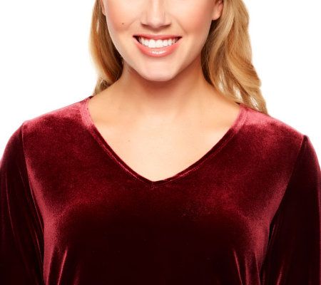 "As Is" Susan Graver Knit Velvet Top with Sequin Split 3/4 Sleeves ...