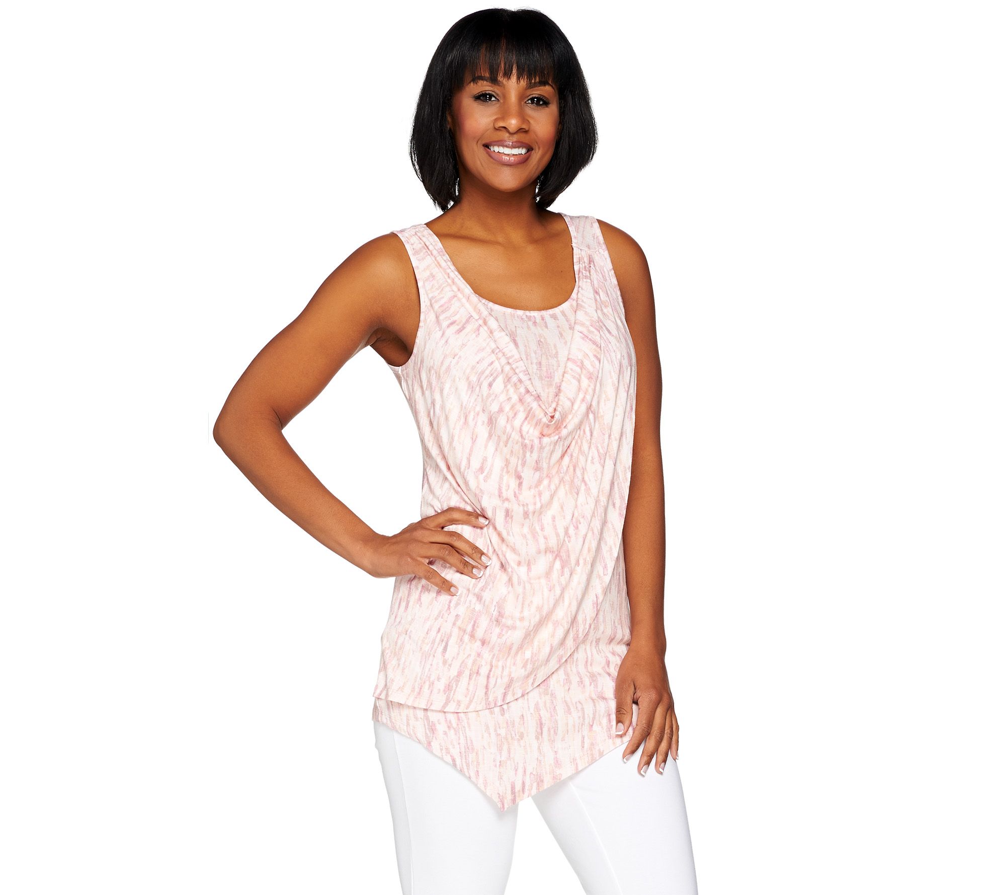 H by Halston Printed Tank with Draped Overlay - QVC.com