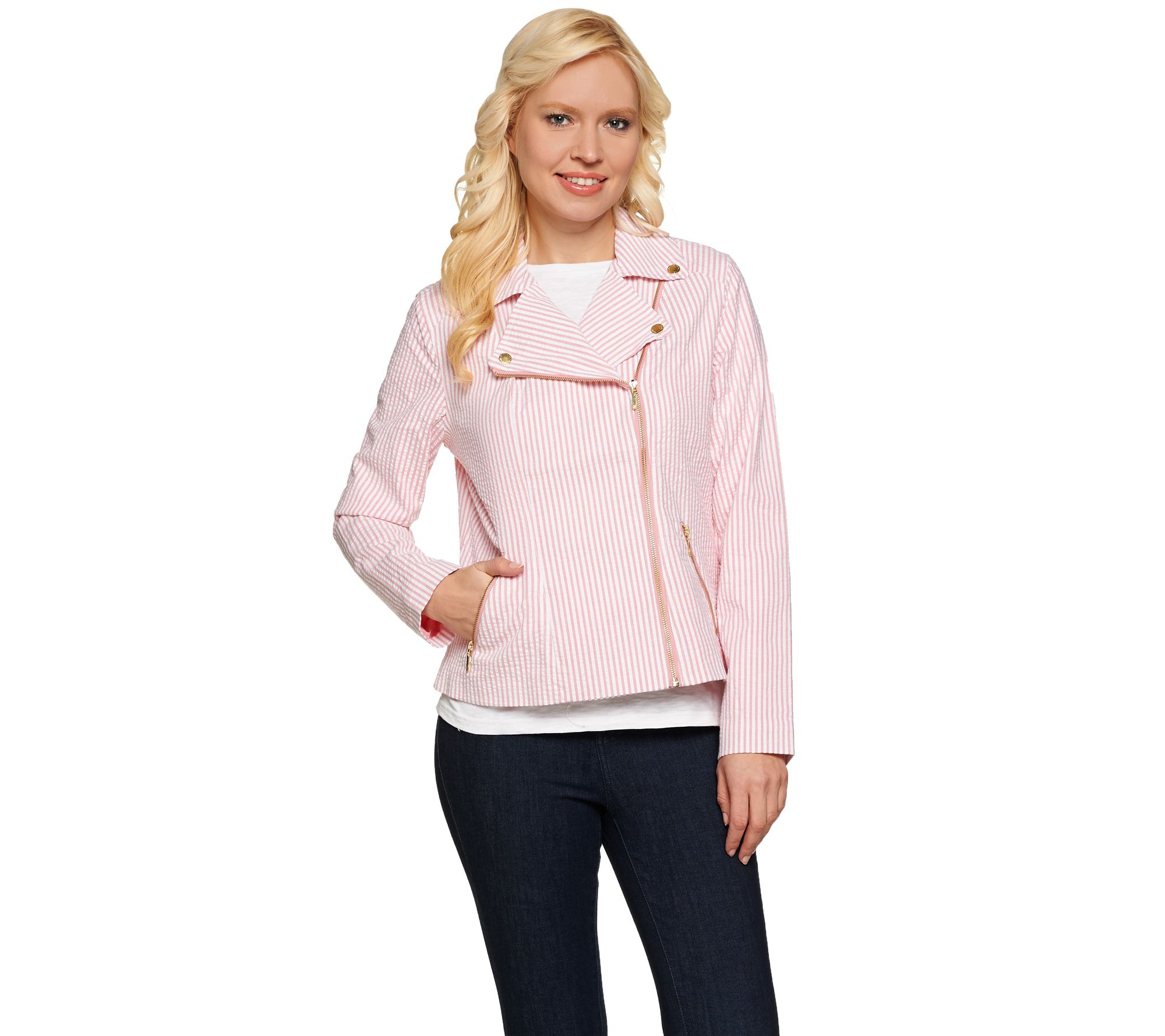 "As Is" Isaac Mizrahi Live! Seersucker Motorcycle Jacket - QVC.com