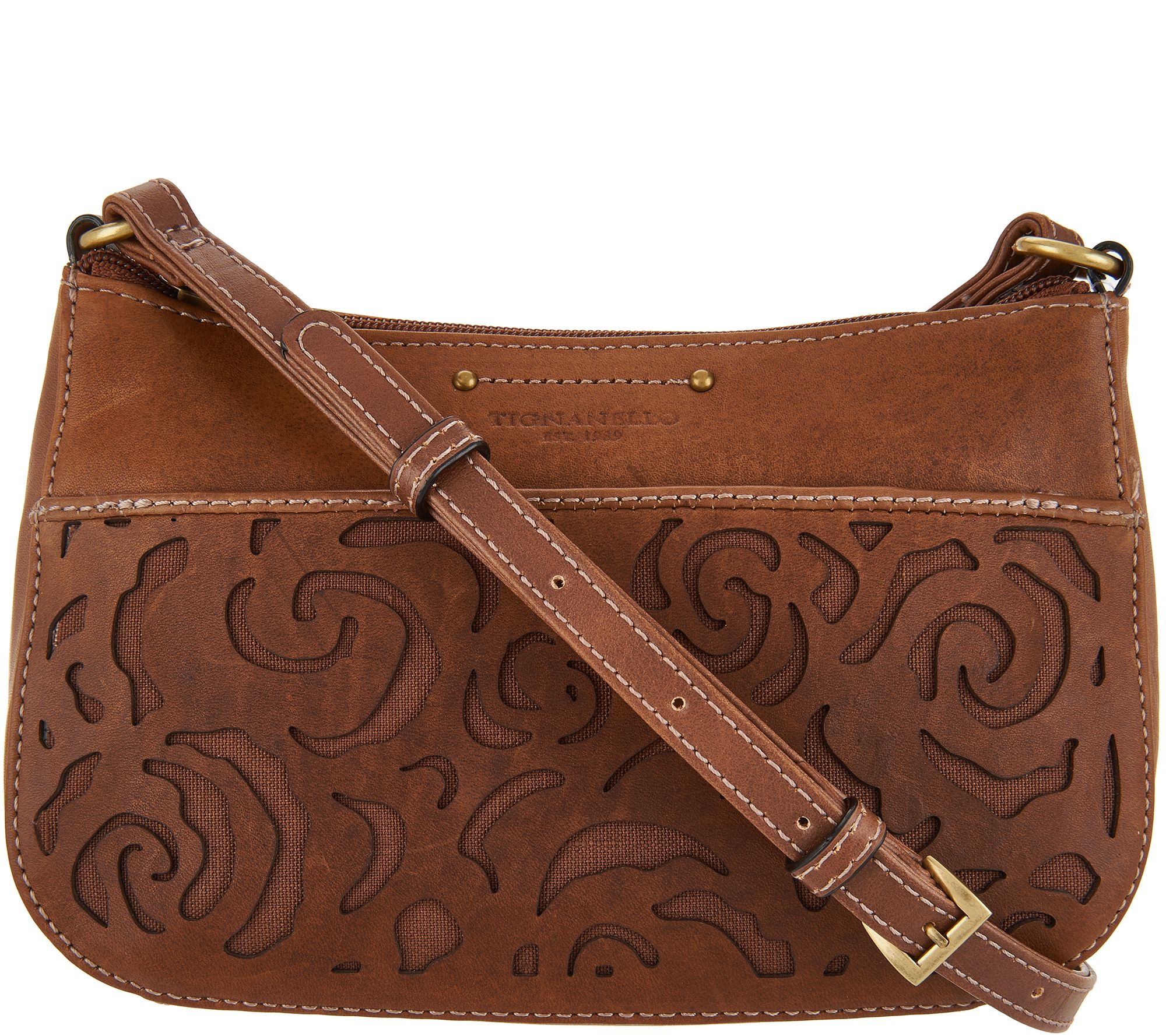 Tignanello Vintage Leather Floral Cut-out Crossbody- Florence - QVC.com