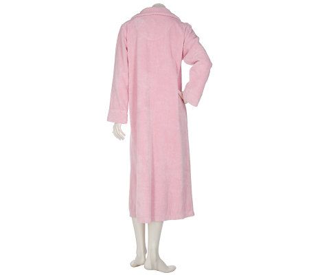 Stan Herman Long Chenille Button Front Robe with Waffle Trim - QVC.com