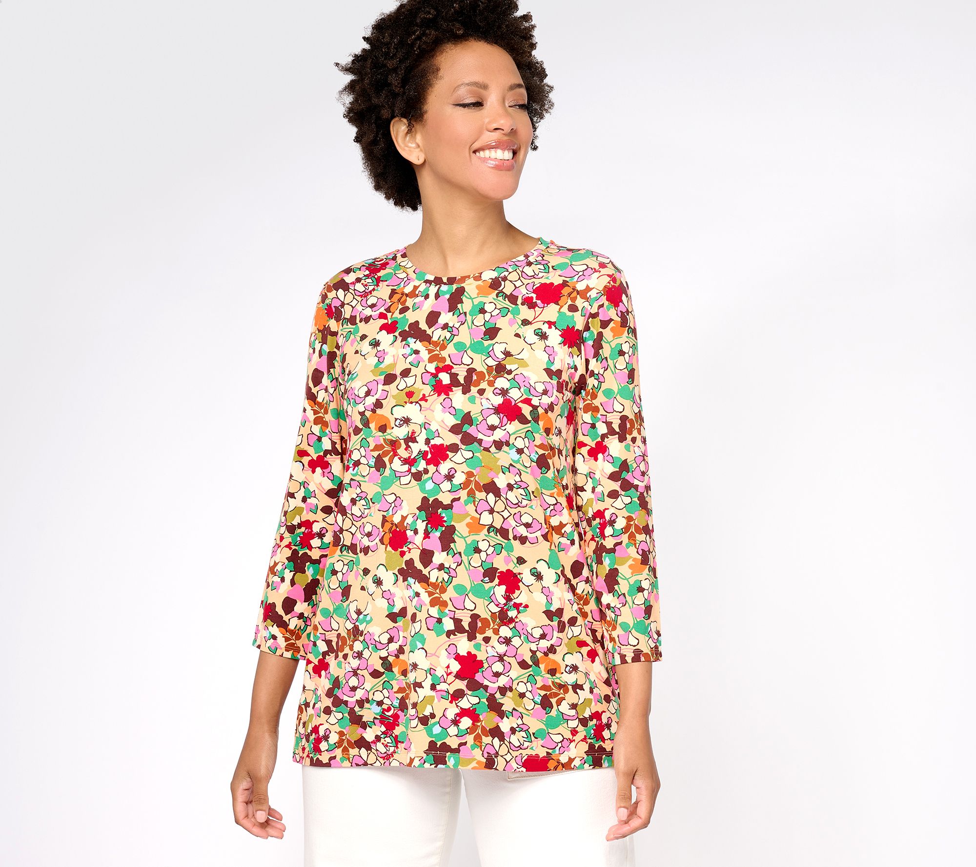 "As Is" LOGO by Lori Goldstein Printed Rayon 230 3/4 Sleeve Top - QVC.com
