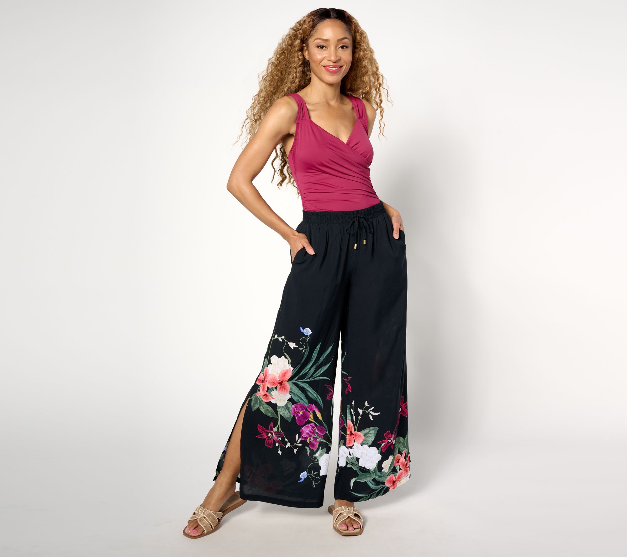 Jantzen Woven Pull-On Wide Leg Cover-Up Pants - QVC.com