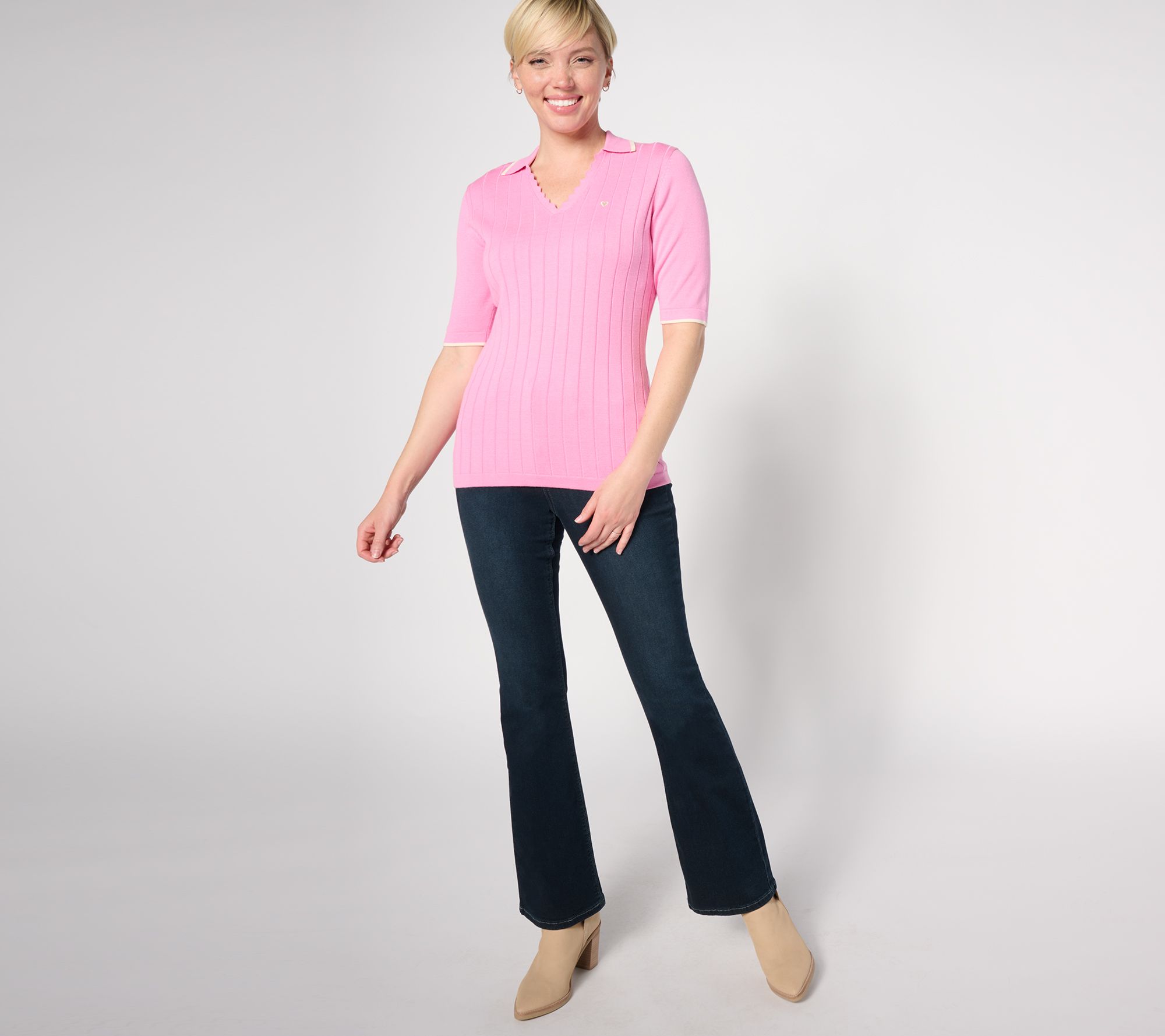 "As Is" Studio Park x Alberti Popaj Women's Color Pop Knit Polo Sweater ...