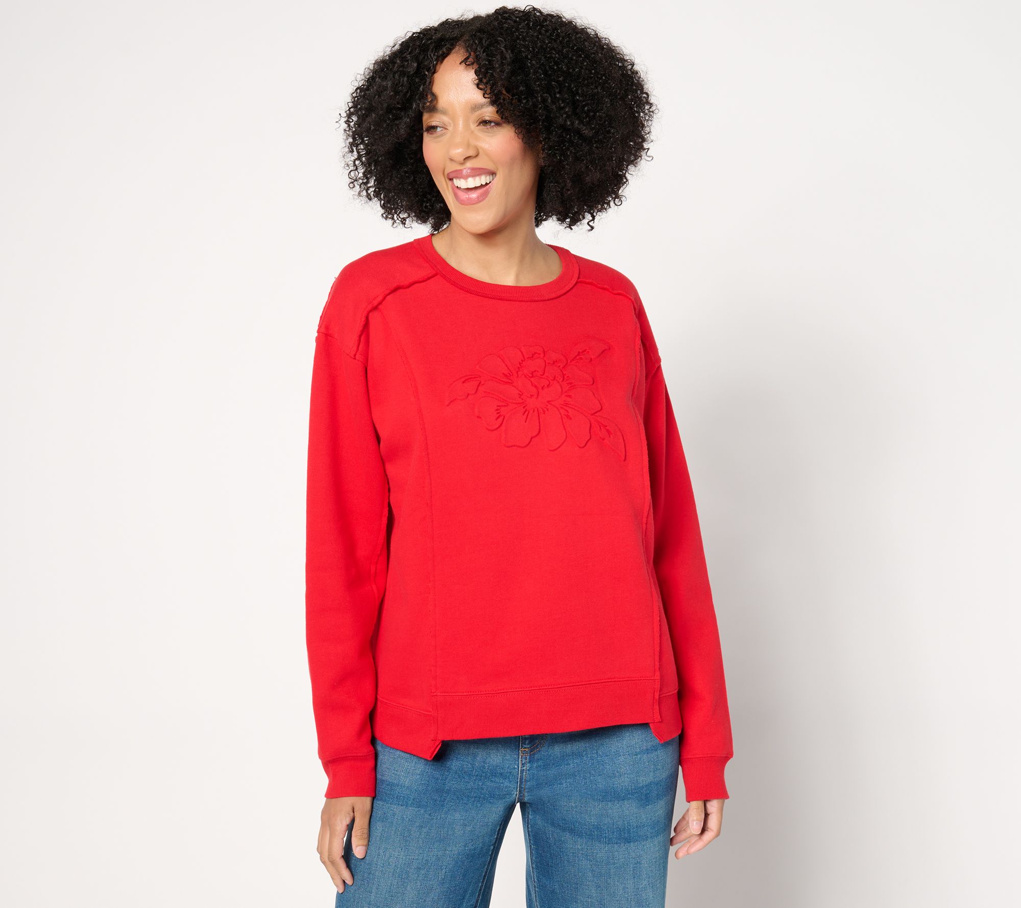 "As Is" Studio Park x Amy Stran Embossed Step Hem Sweatshirt - QVC.com