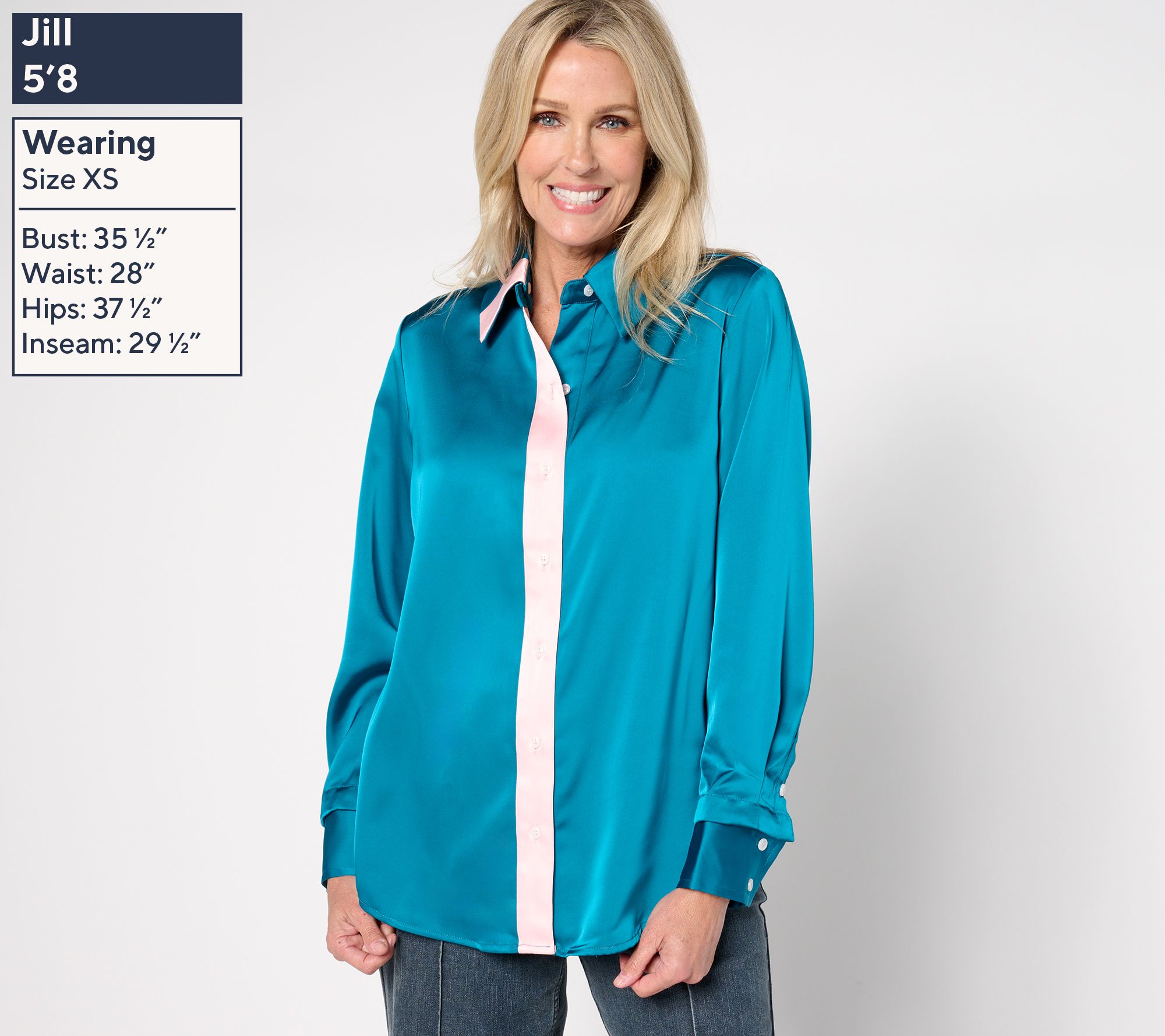 "As Is" by Stacy London Core Satin Contrast Placket Top - QVC.com