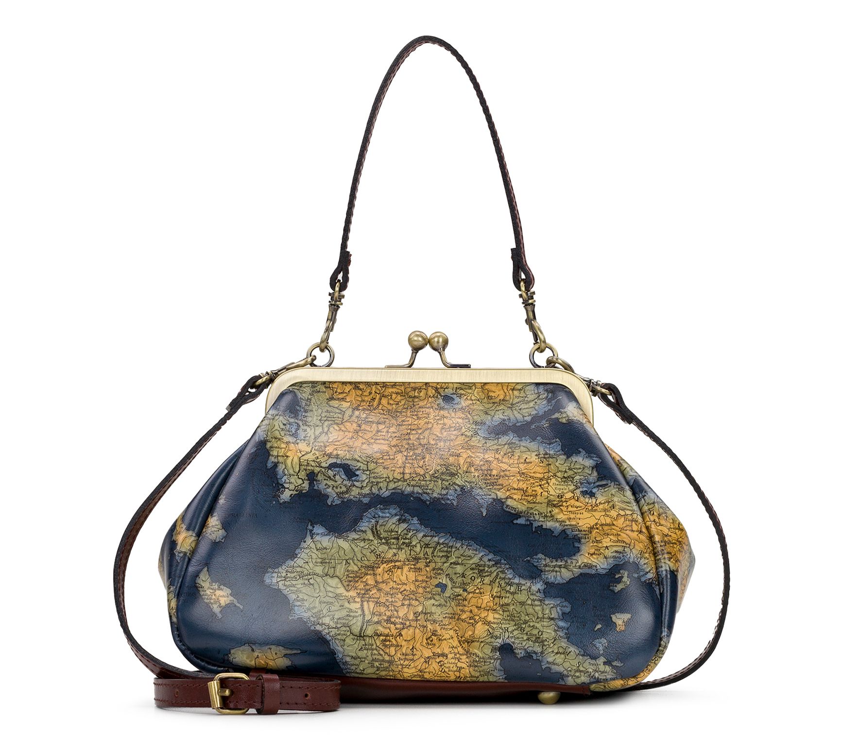 Patricia Nash Annie Frame Leather Crossbody inGreek Map - QVC.com
