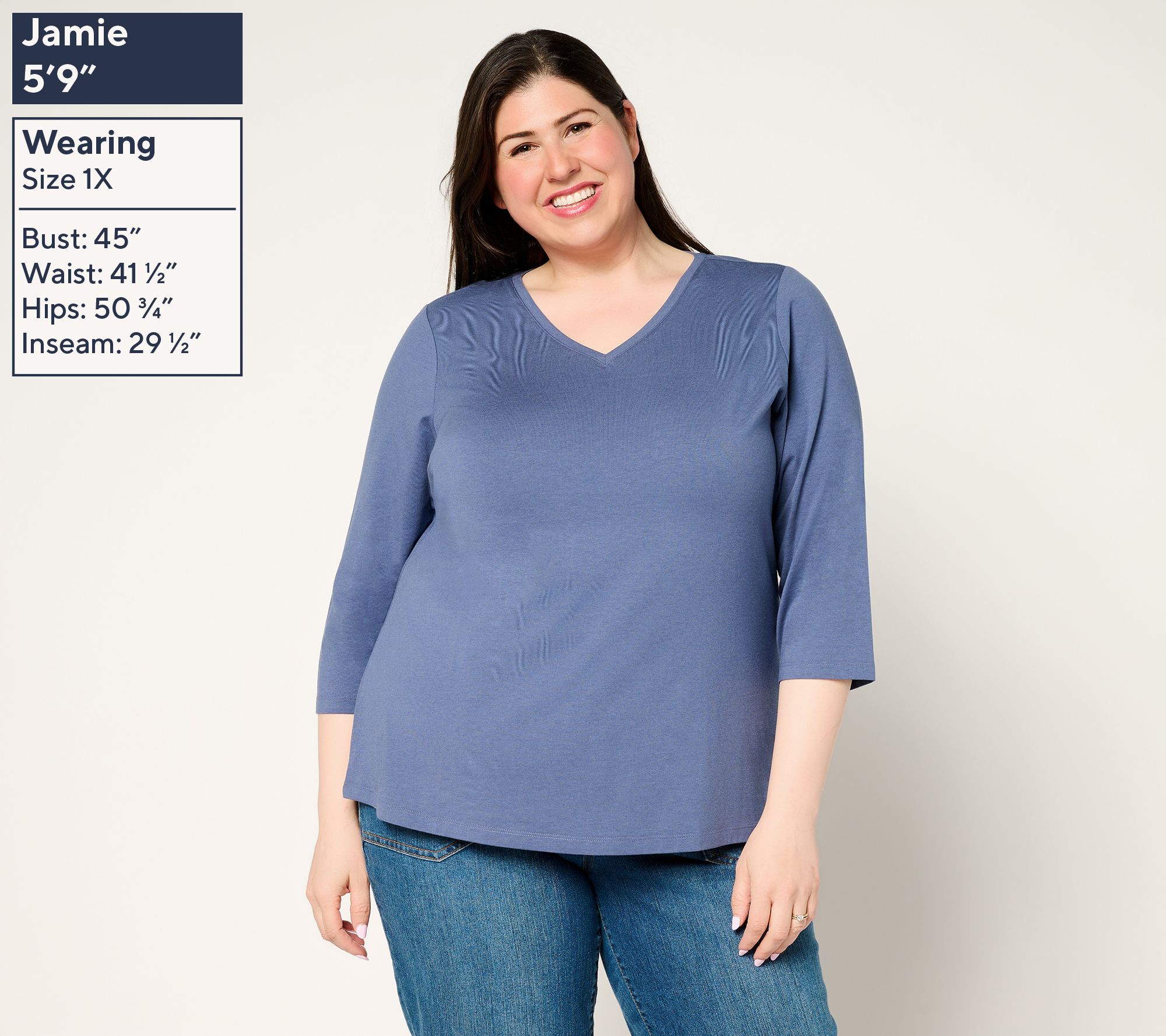 "As Is" Denim & Co. Essentials Cool to the Touch Cotton Modal V-Nk Top ...