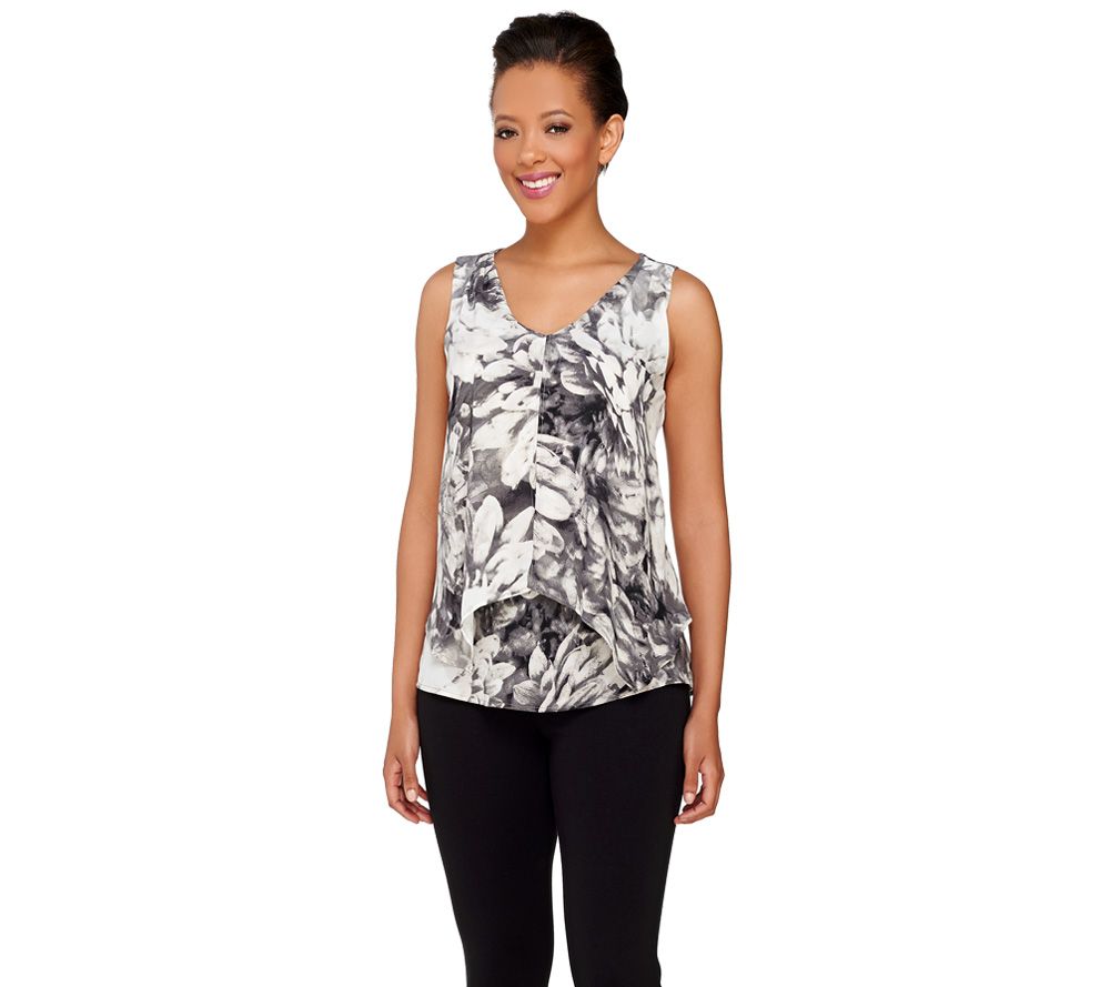 Styled by Joe Zee Floral Printed Top with Overlay - QVC.com