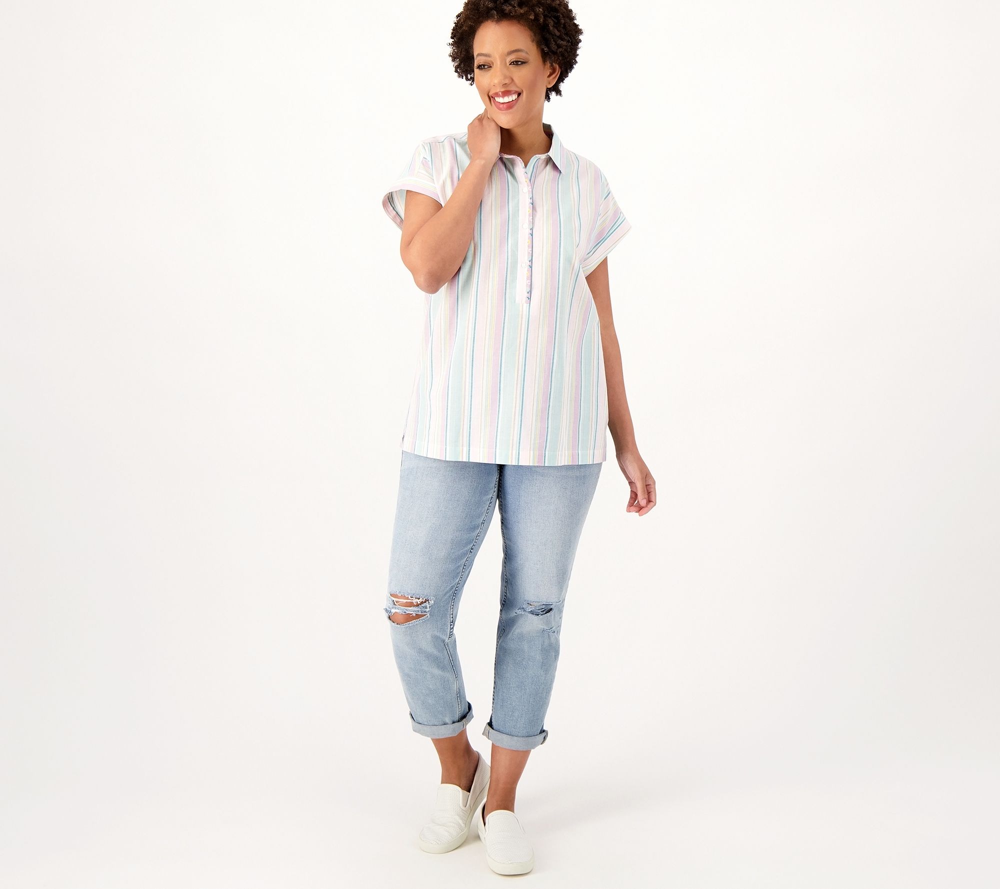 Tolani Short Sleeve Printed Shirt - QVC.com