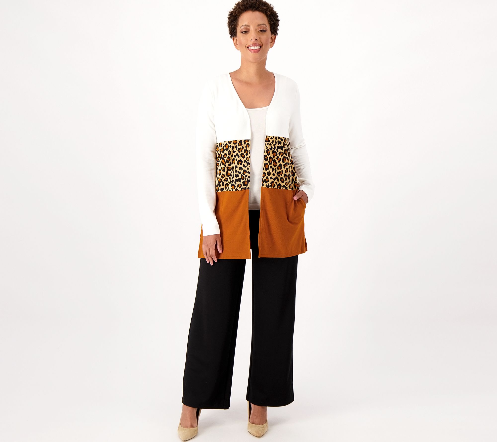 Belle by Kim Gravel Brushed Knit Color-Blocked Duster Cardigan - QVC.com