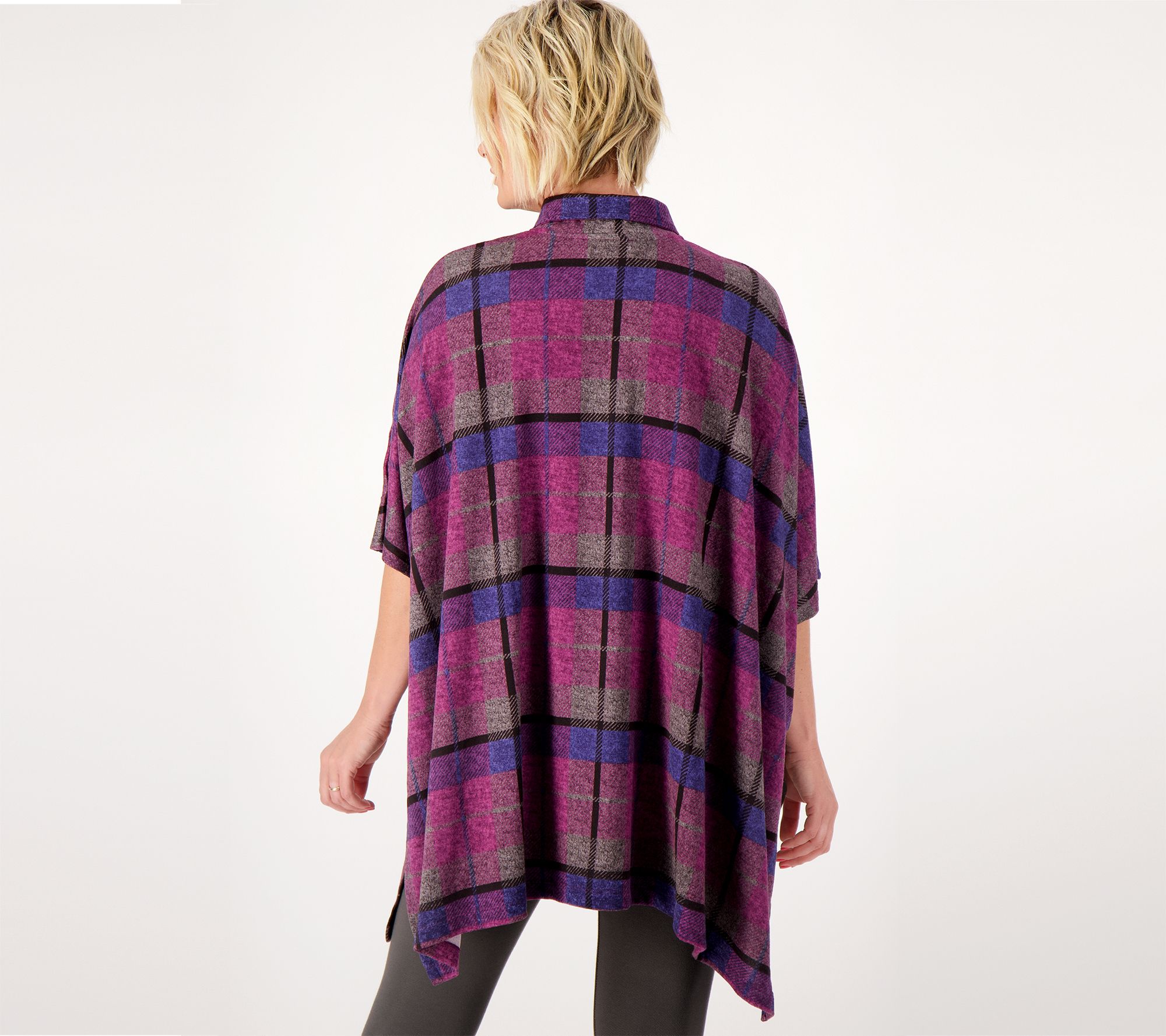 "As Is" Stan Herman Luxe Sweater Knit Half Zip Plaid Pop-Over - QVC.com