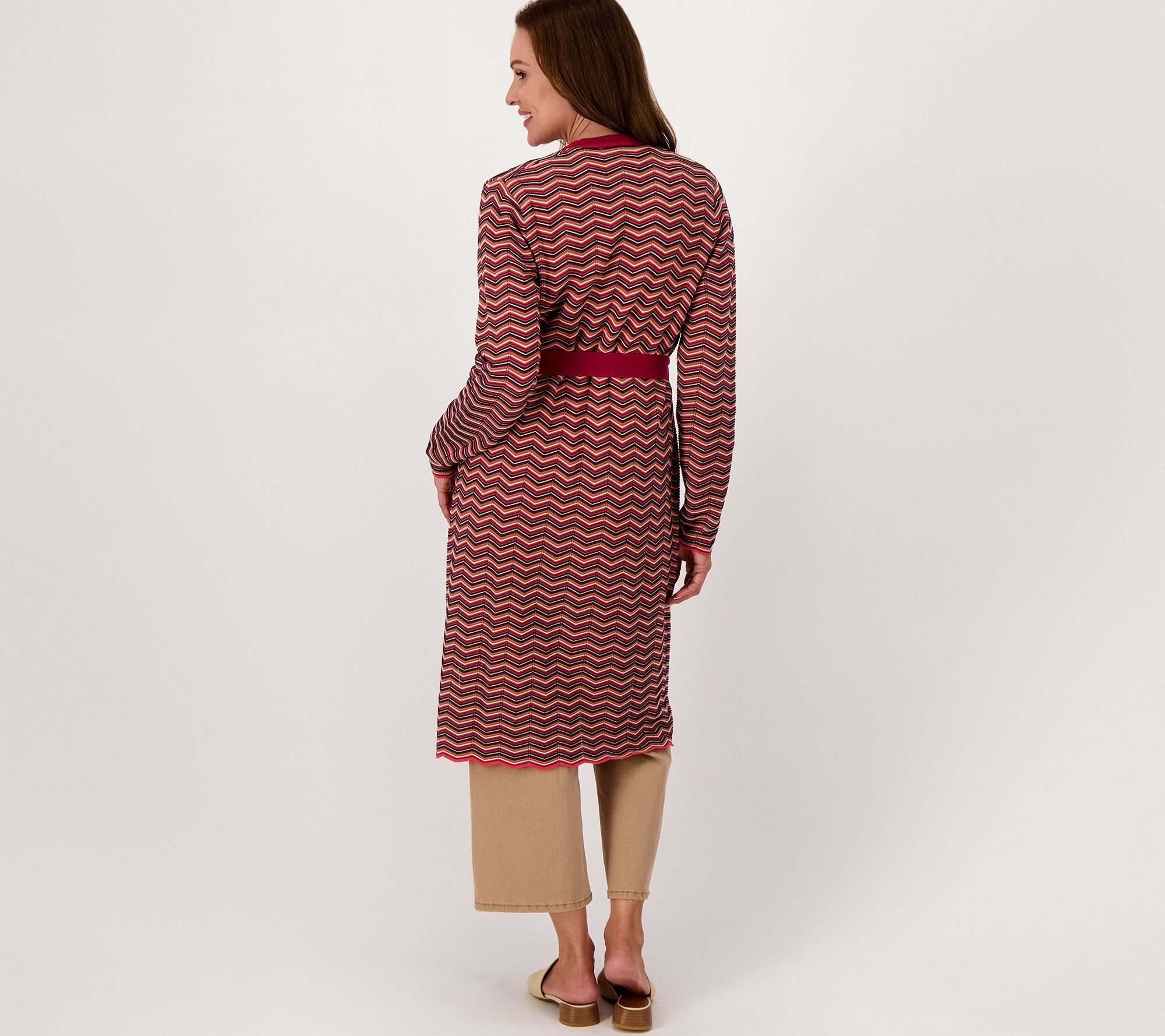 "As Is" Laurie Felt Chevron Open Front Long Cardigan - QVC.com