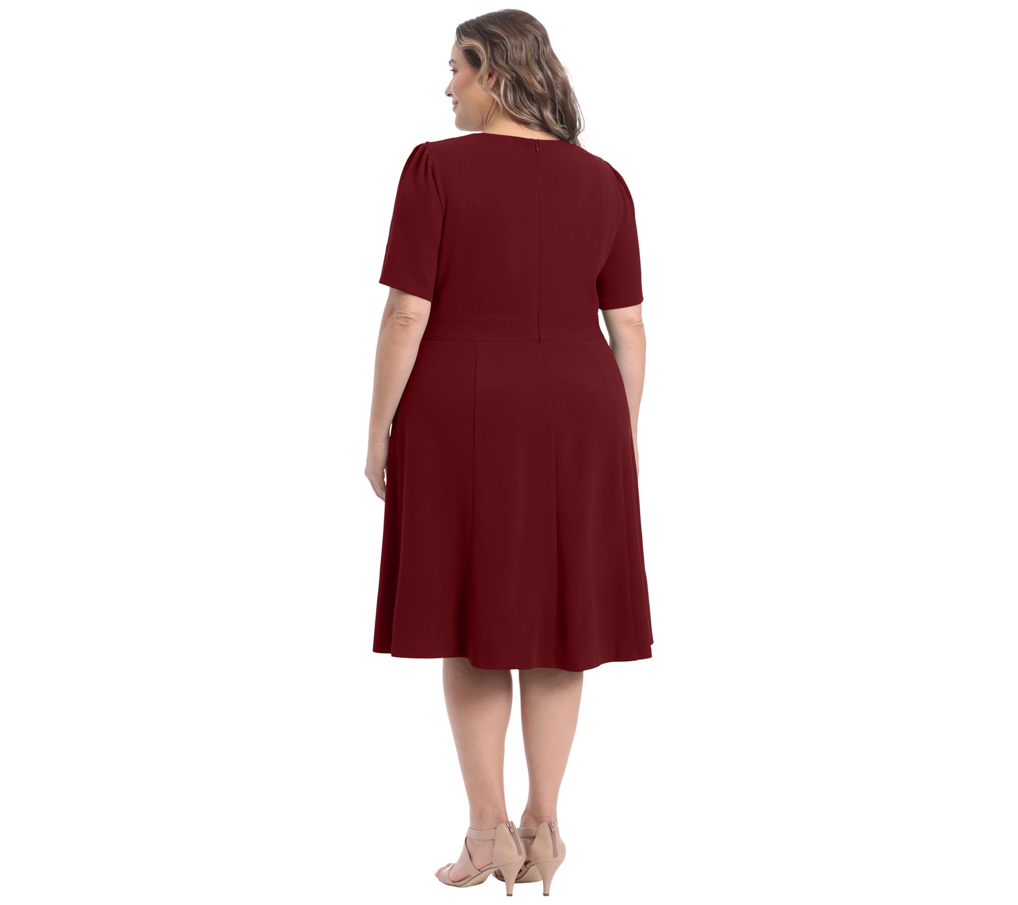 Maggy London Short Sleeve Side Tab Midi Dress-Plus - QVC.com
