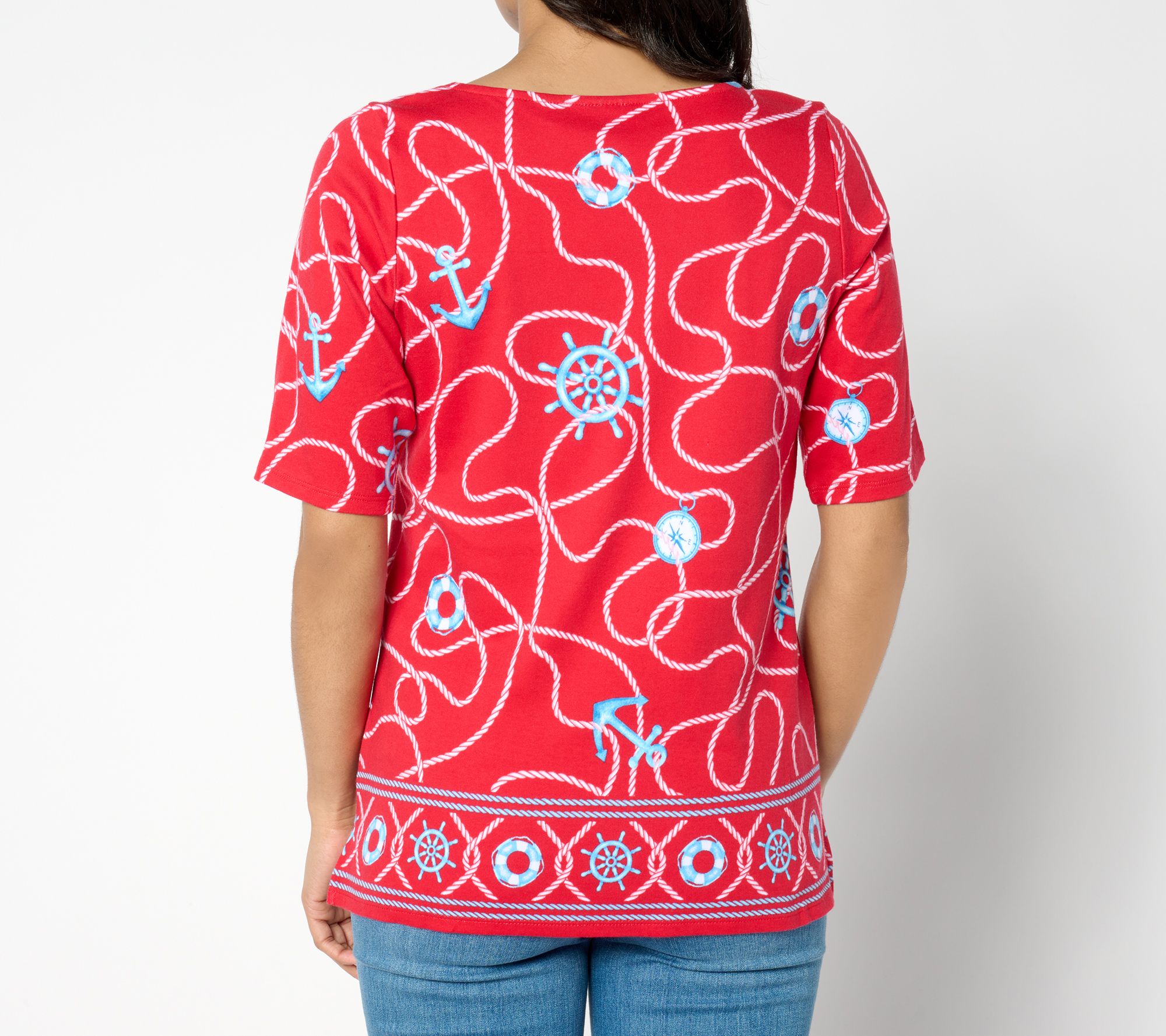 "As Is" Quacker Factory Ship Shape Bateau Neckline Elbow Sleeve Top ...