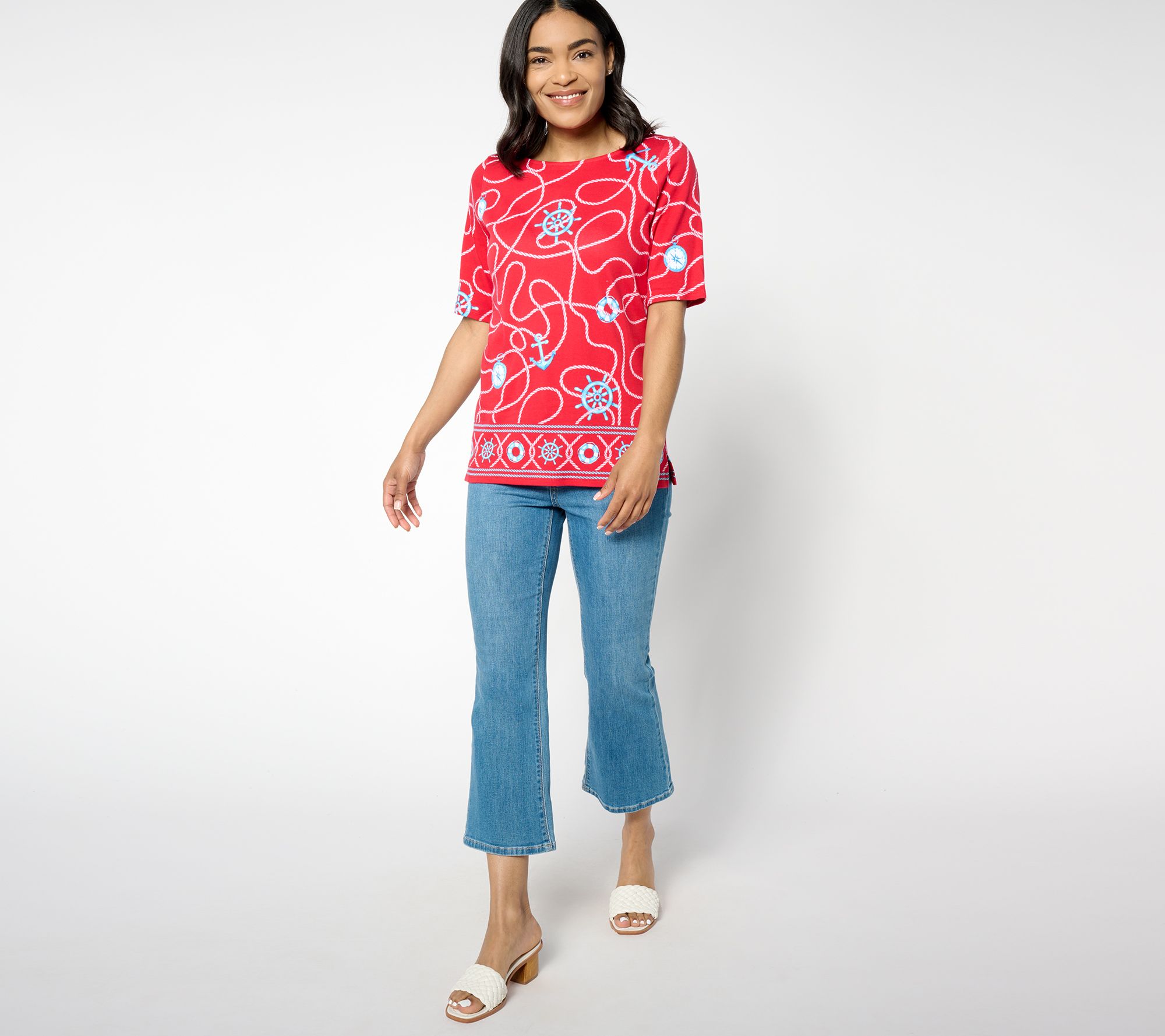 "As Is" Quacker Factory Ship Shape Bateau Neckline Elbow Sleeve Top ...