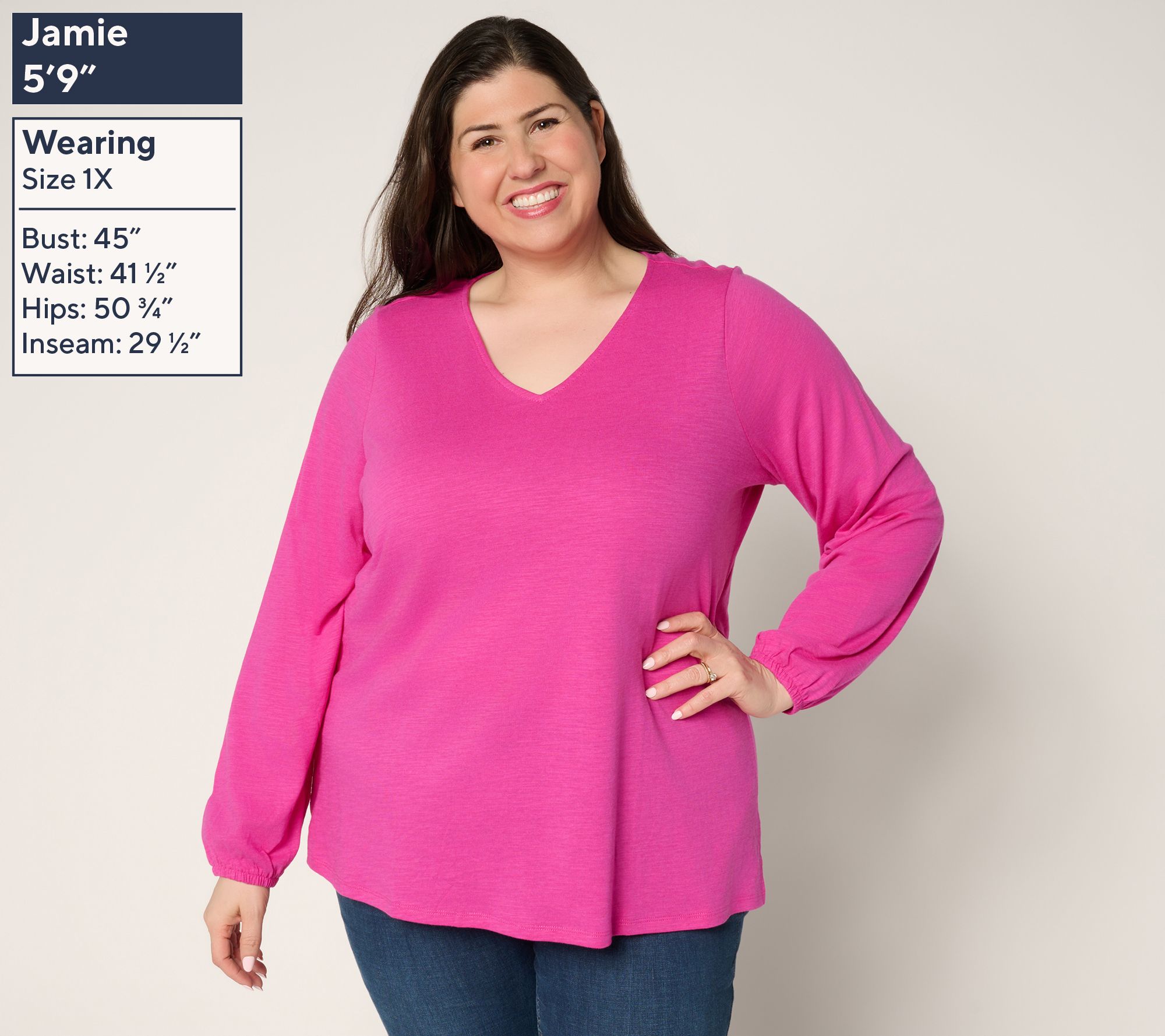 Belle by Kim Gravel Slub Knit V Neck Blouson Sleeve Top - QVC.com