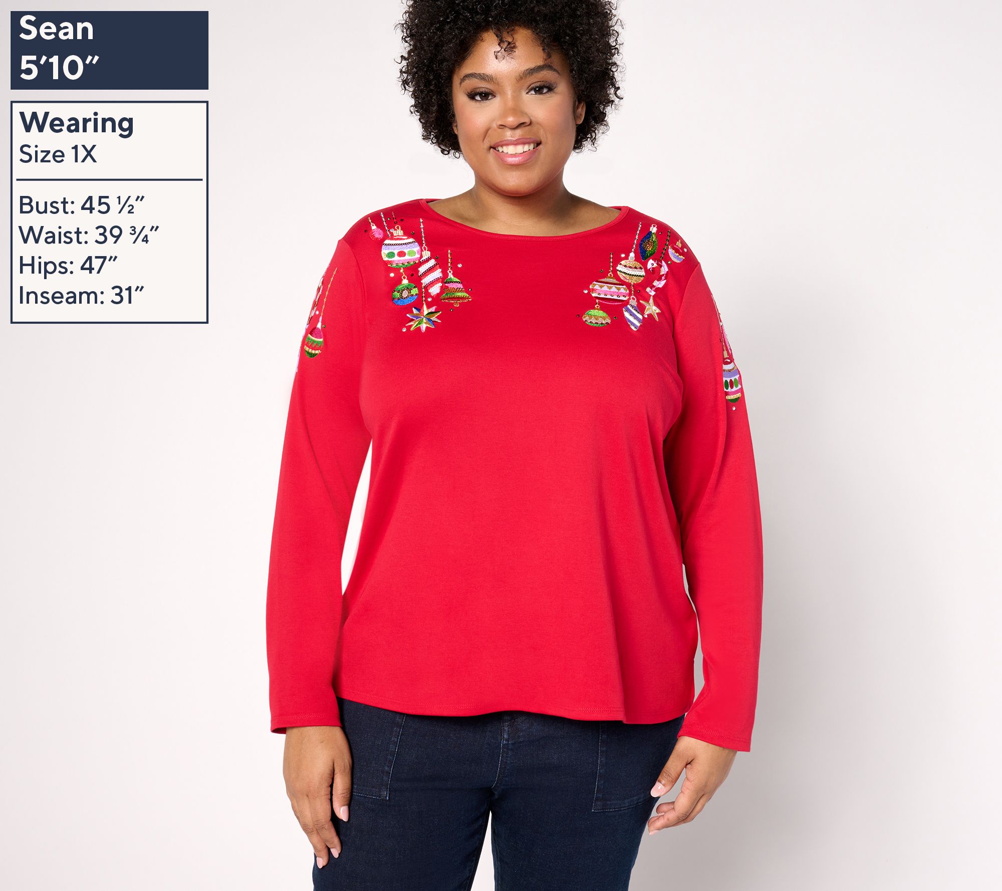 "As Is" Quacker Factory All Decked Out Long Sleeve Sequin Adorned Top ...