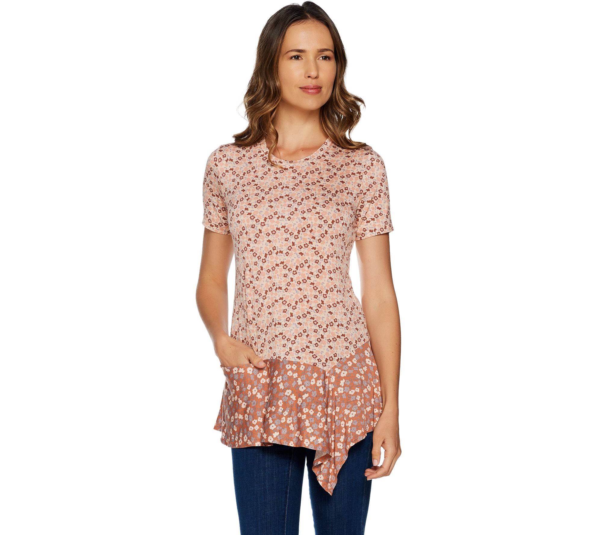 "As Is" LOGO by Lori Goldstein Mixed Print Top with Asymmetric Band ...