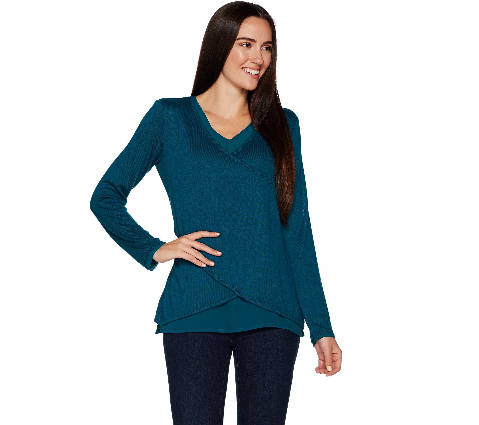 "As Is" Kelly by Clinton Kelly Faux Wrap Top w/Woven Detail - QVC.com