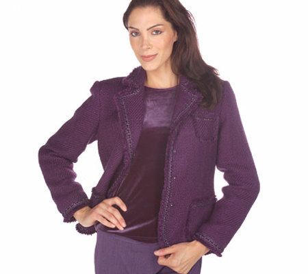 Dialogue Fully Lined Textured Jacket with Stretch Velvet Shell - QVC.com