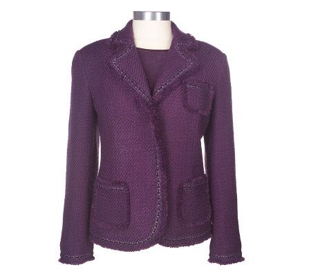 Dialogue Fully Lined Textured Jacket with Stretch Velvet Shell - QVC.com