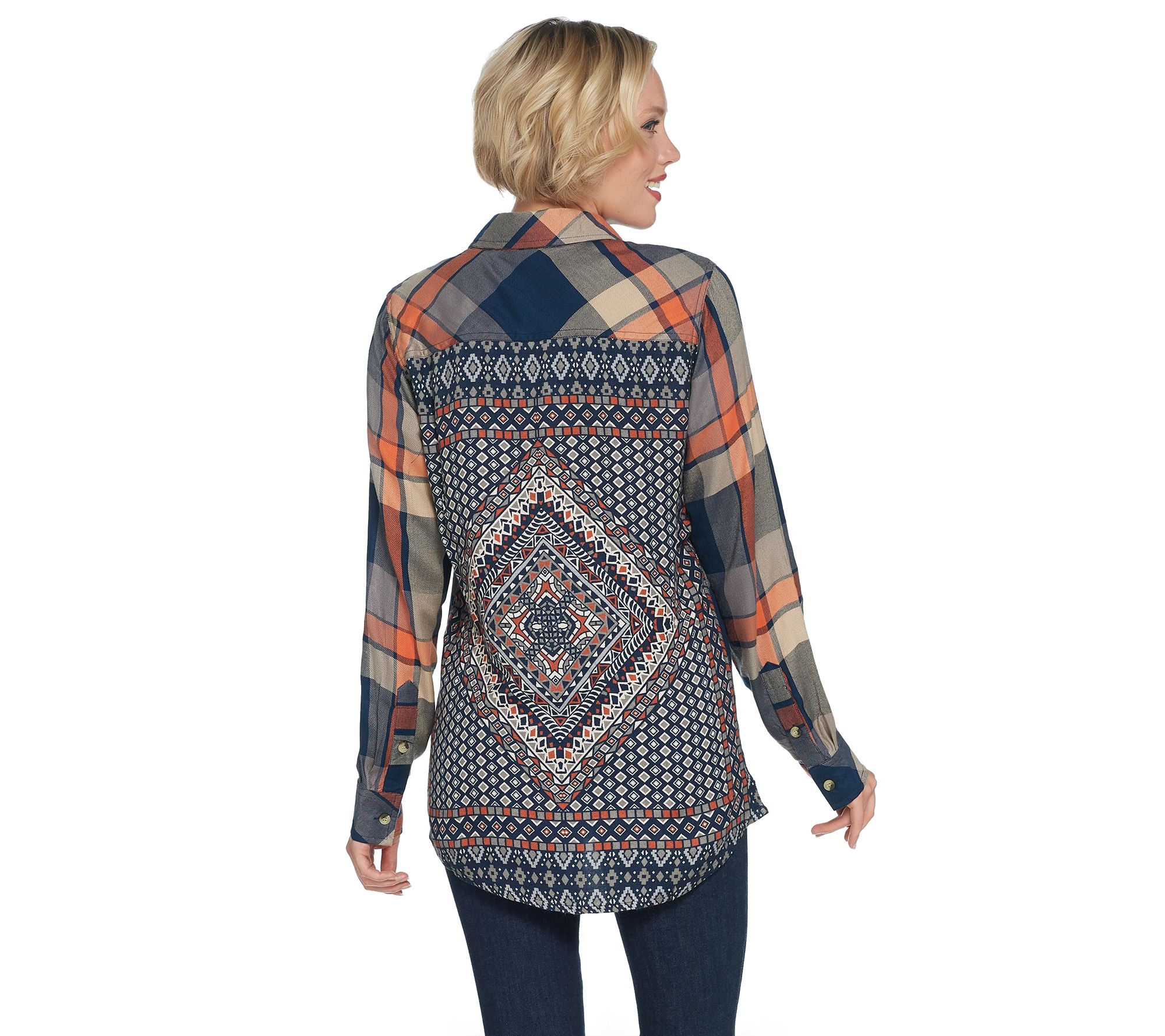 "As Is" Tolani Collection Long Sleeve Button Front Plaid Tunic - QVC.com