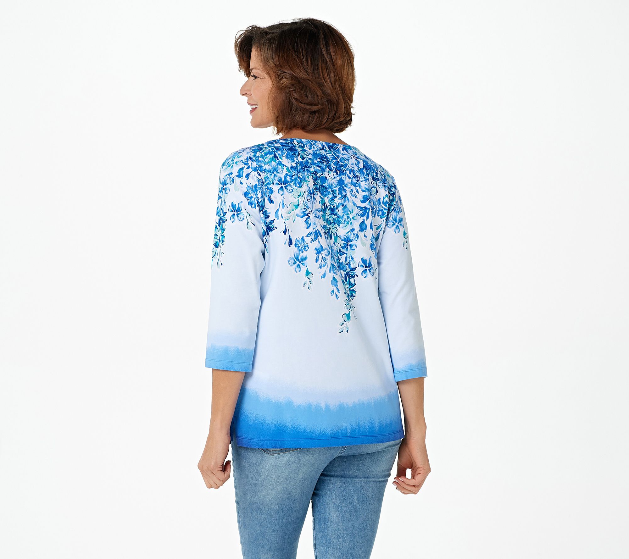 Quacker Factory Floral and Ombre Knit Top - QVC.com