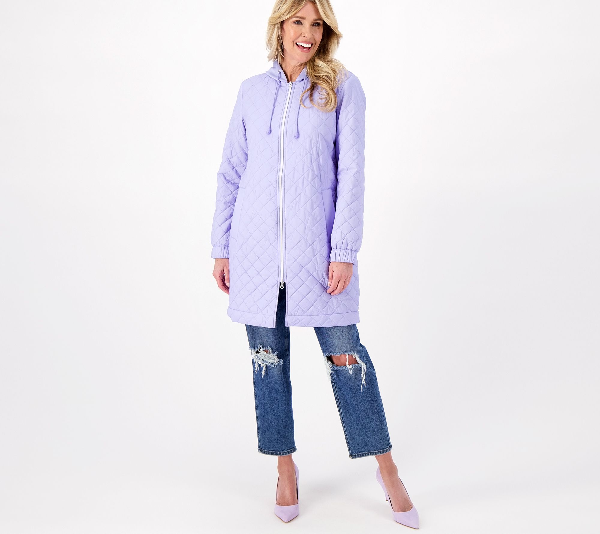 "As Is" Nuage Zip Front Quilted Jacket with Knit Hood - QVC.com