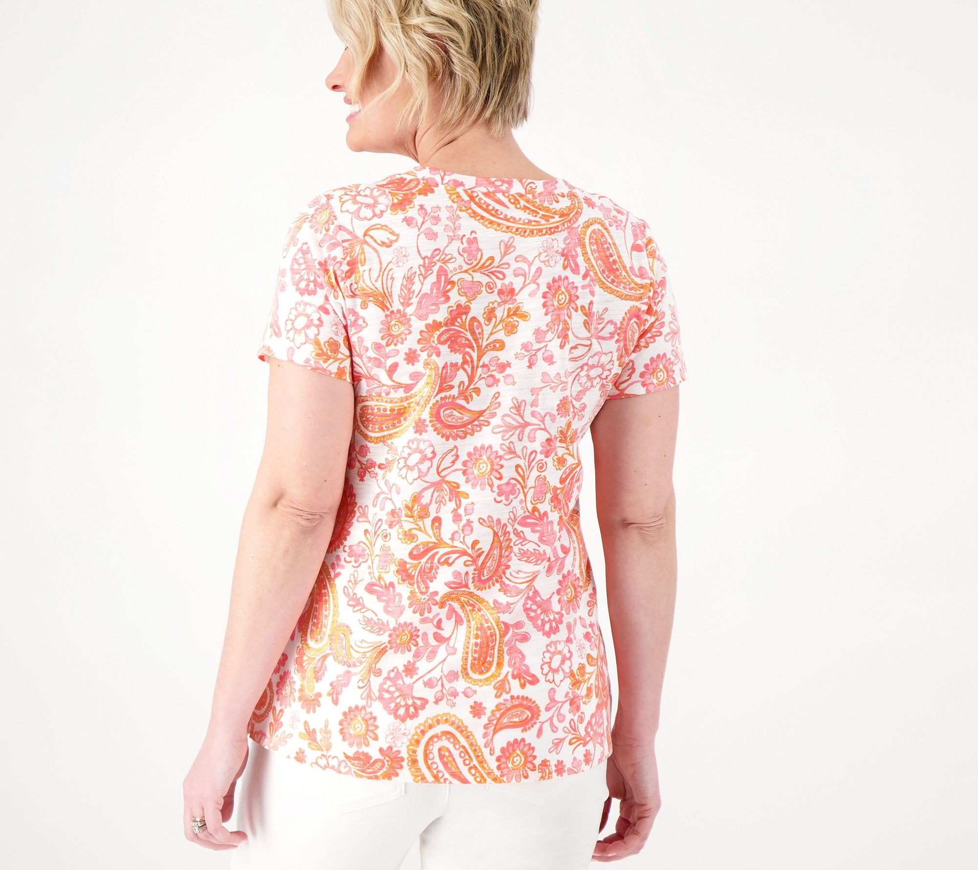 "As Is" Belle by Kim Gravel Slub Knit Pretty in Paisley T-Shirt - QVC.com