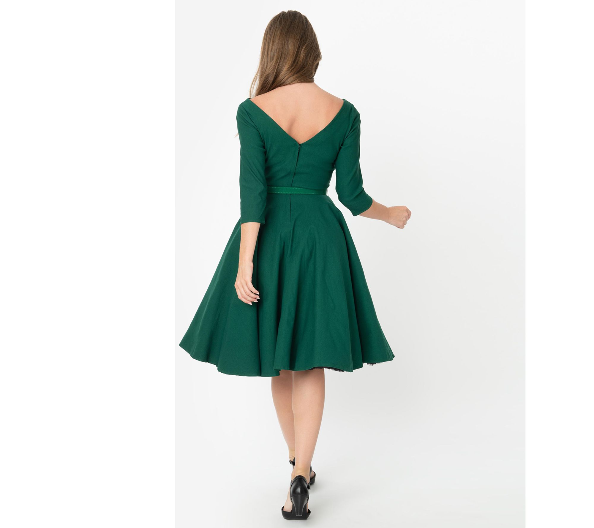 Unique Vintage 1950s Style Emerald Green Stretch Sleeved Devon - QVC.com