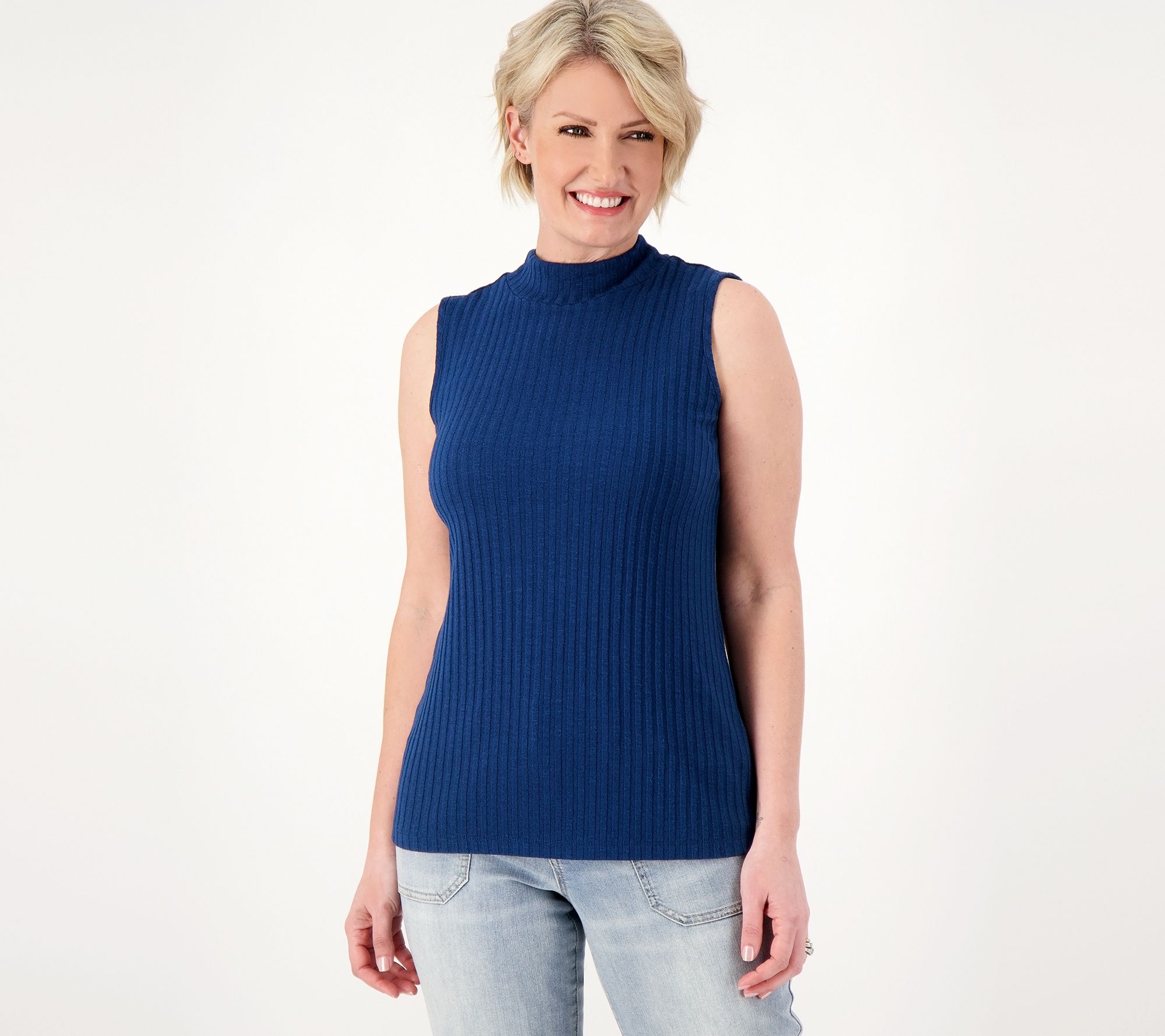 As Is Susan Graver Modern Essentials Rib Knit Sleeveless Mock Neck