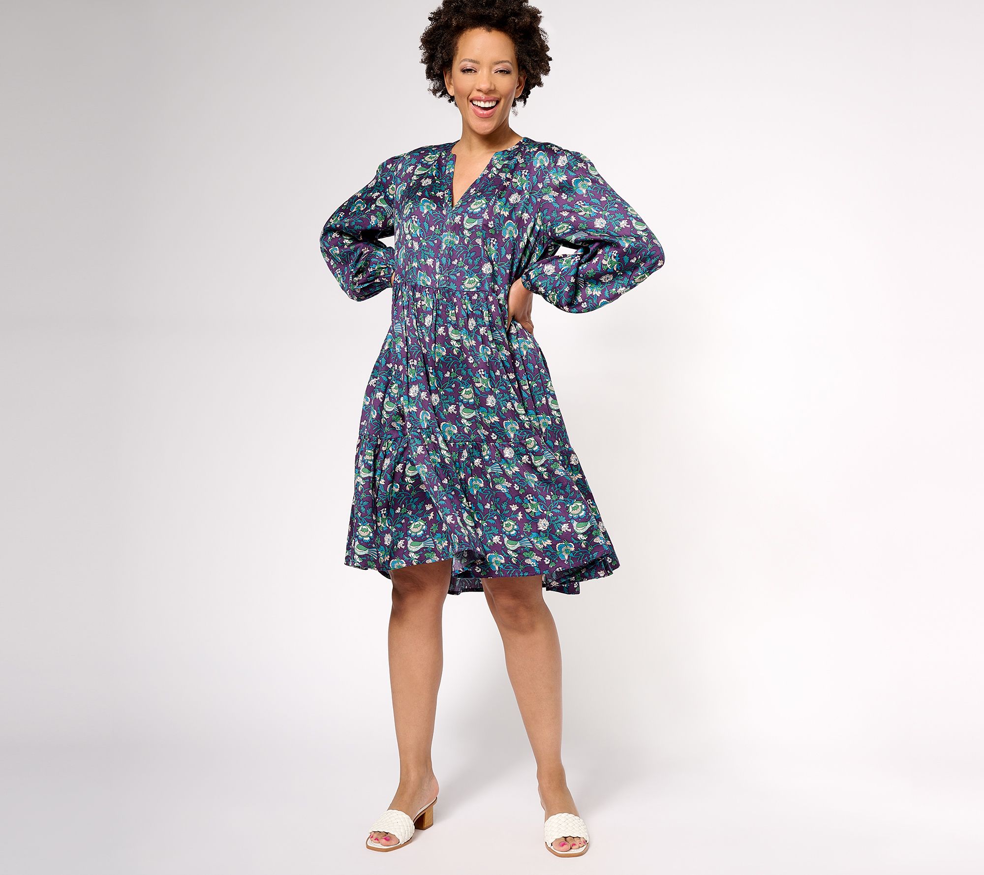 "As Is" Destination 365 Printed Long Sleeve Split Neck Dress - QVC.com