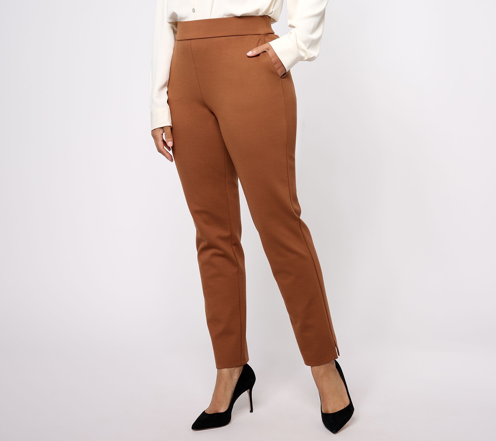 "As Is" Dennis Basso Petite Ponte Pull On Slim Leg Ankle Pants - QVC.com