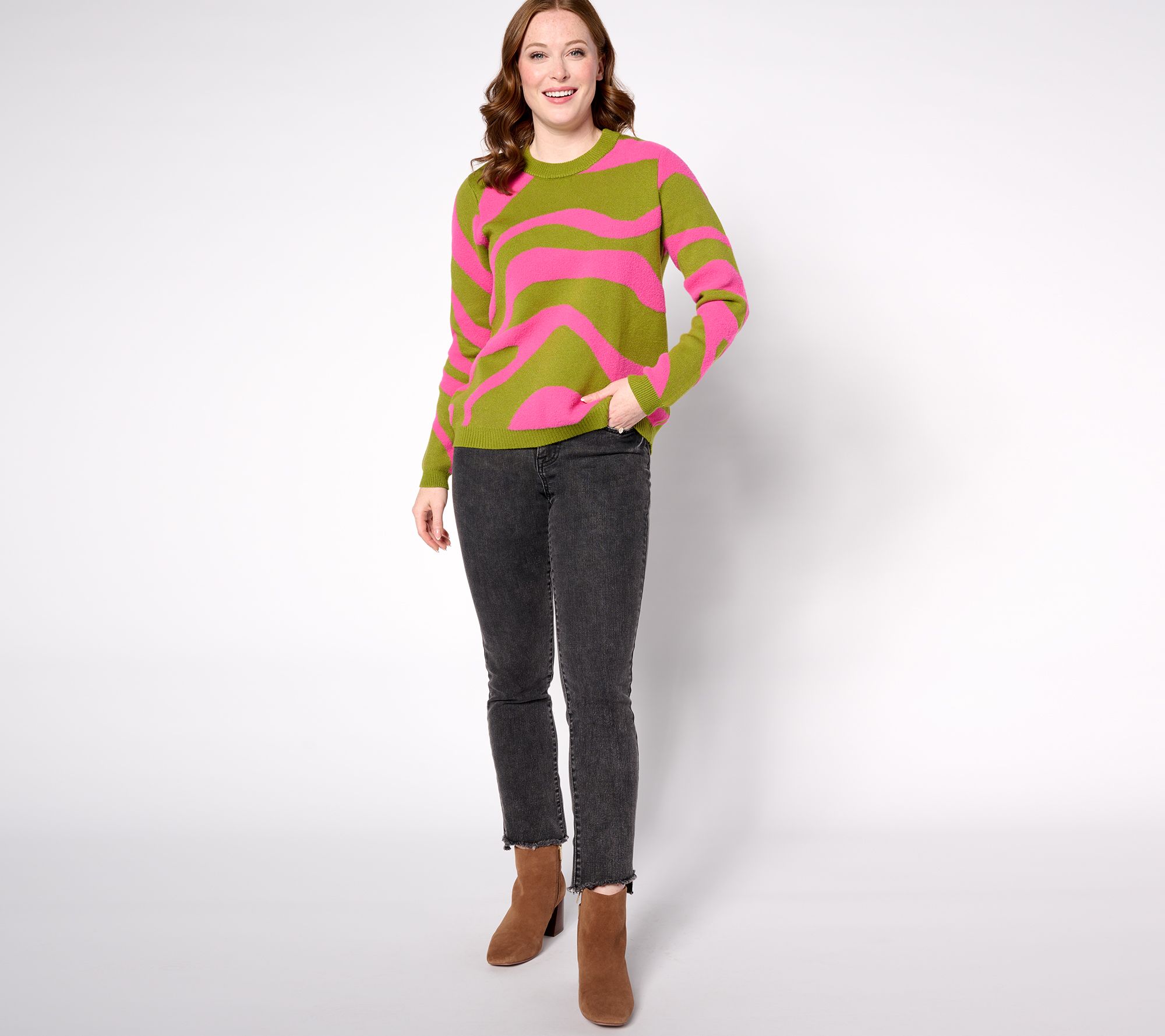 "As Is" LOGO by Lori Goldstein Wavy Colorblock Sweater - QVC.com