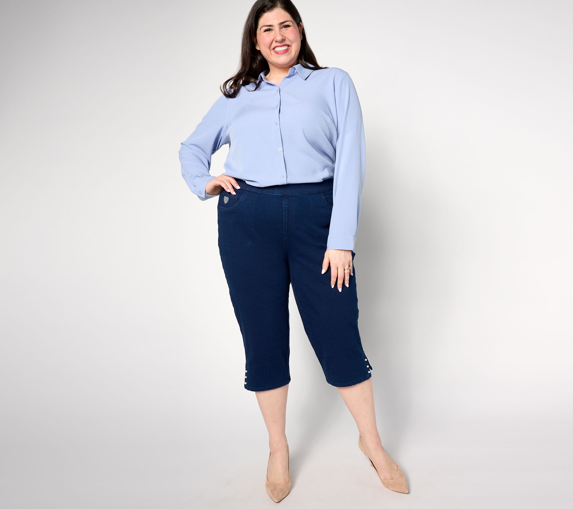 "As Is" Quacker Factory DreamJeannes Regular Mini Pearl Capri - QVC.com