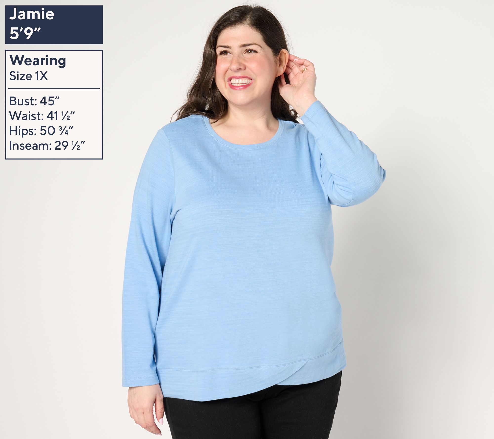 Denim & Co. Active Textured Cotton Pullover with Crossover Hem - QVC.com
