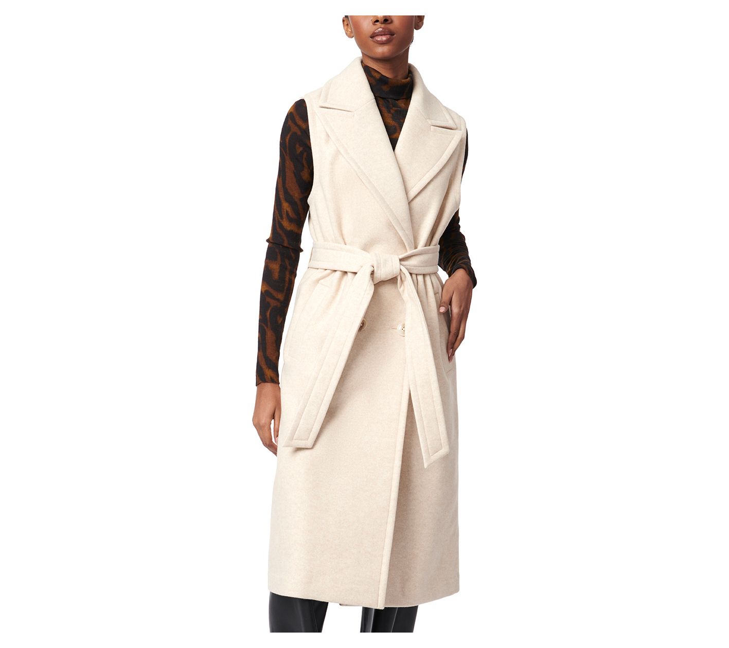 Bernardo Long Belted Wool Vest - QVC.com