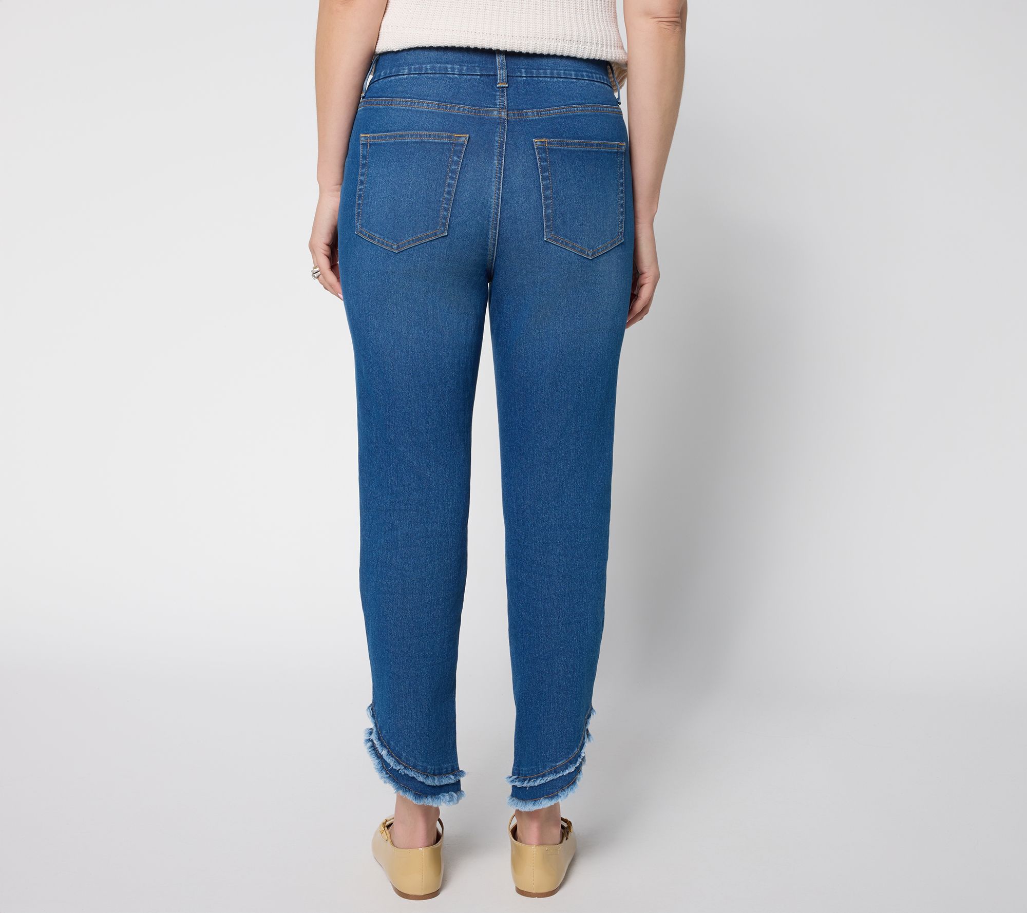 Denim & Co. Canyon Retreat Petite Indigo Frayed Hem Ankle Jean - QVC.com
