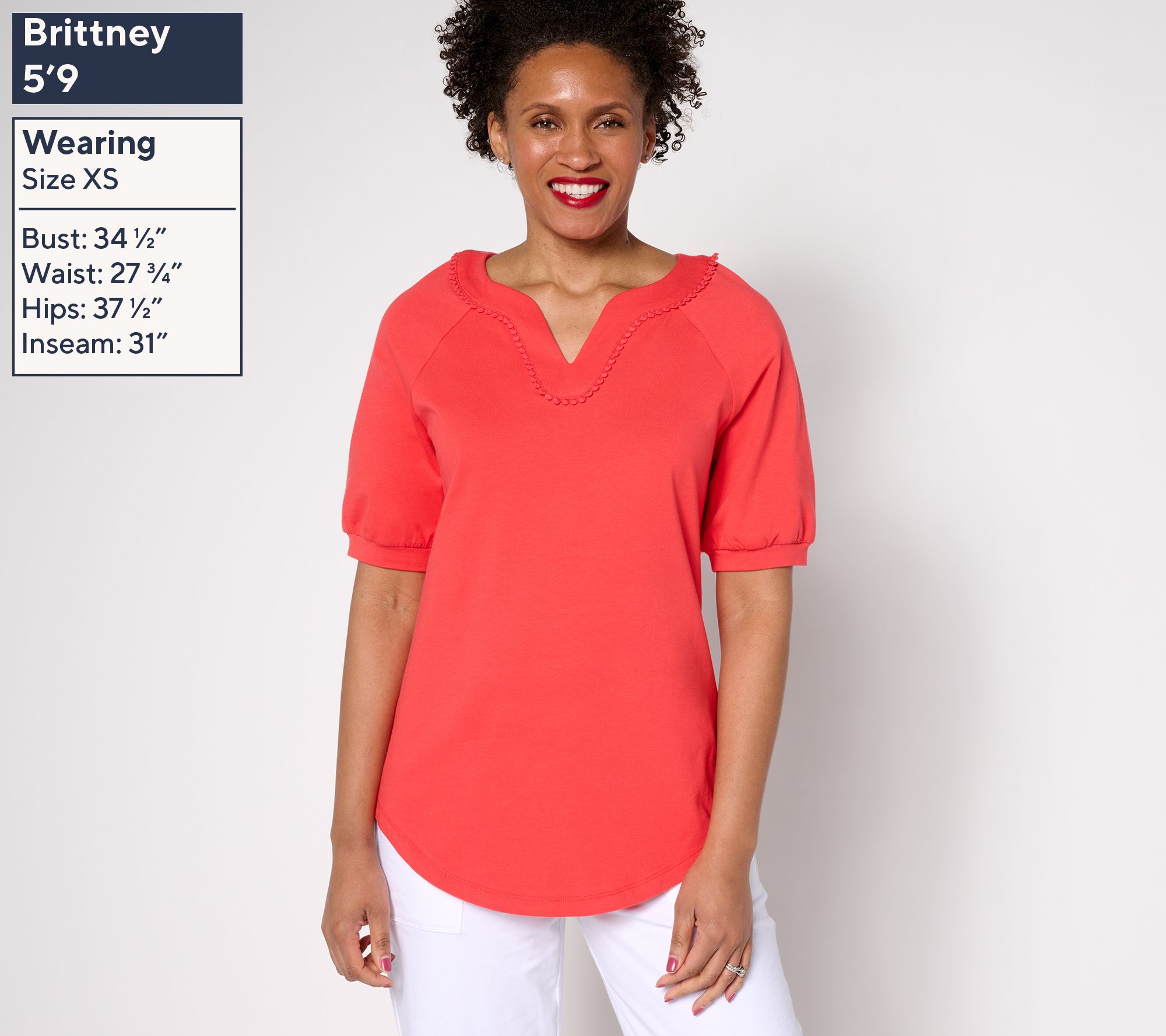 "As Is" Sport Savvy Cotton Span Elbow Sleeve Top with Pom Pom Neck ...