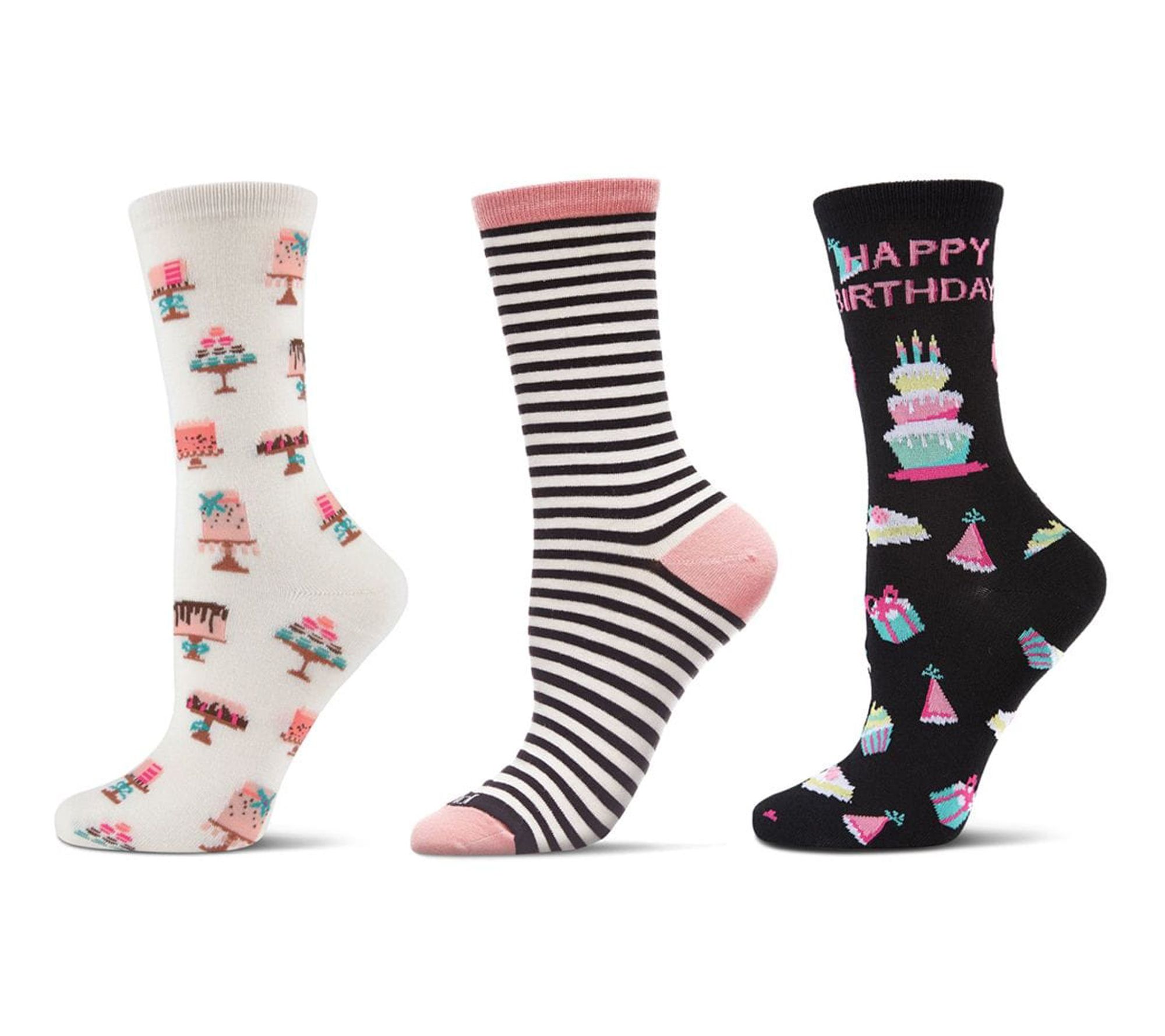 MeMoi Set of 3 Women's Birthday Crew Socks - QVC.com