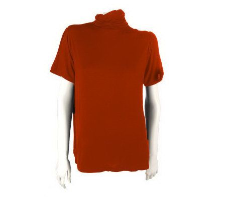 Dialogue Stretch Short Sleeve Mock Neck Shirt with Ruching - QVC.com