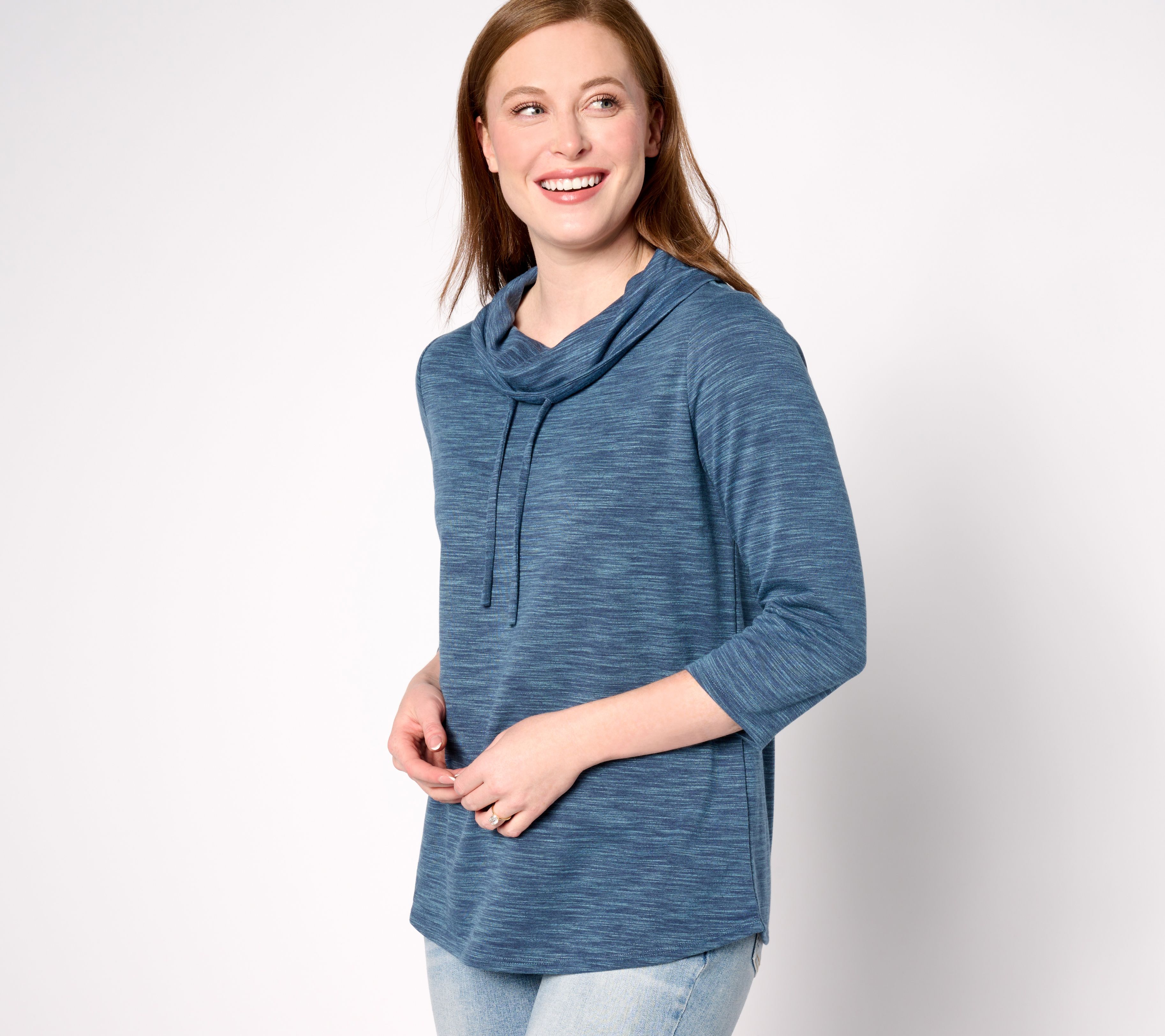 "As Is" Denim & Co. Active Soft Blend Knit Cowl Neck Top - QVC.com