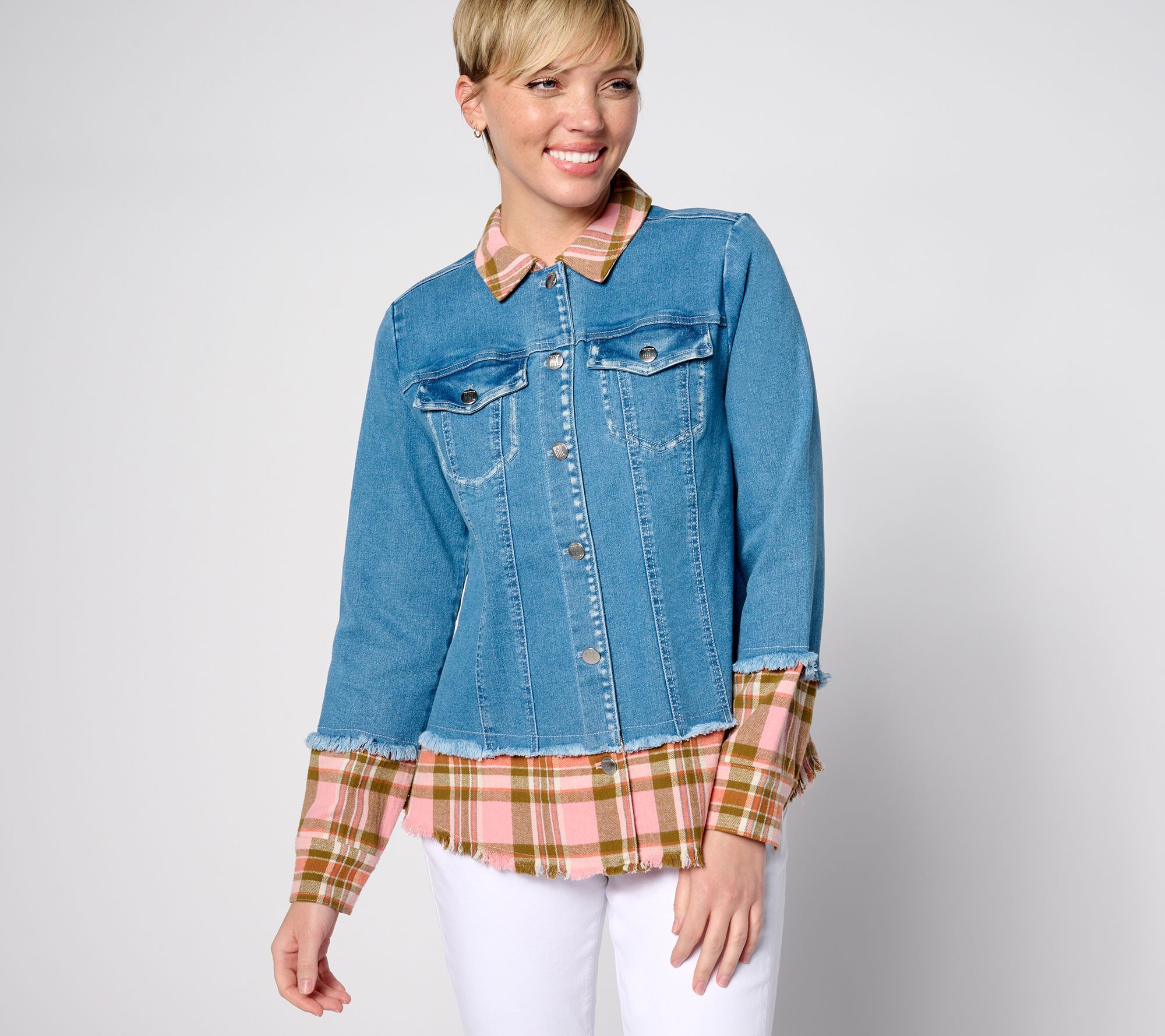"As Is" Women with Control My Wonder Denim Mix Media Denin Jacket - QVC.com
