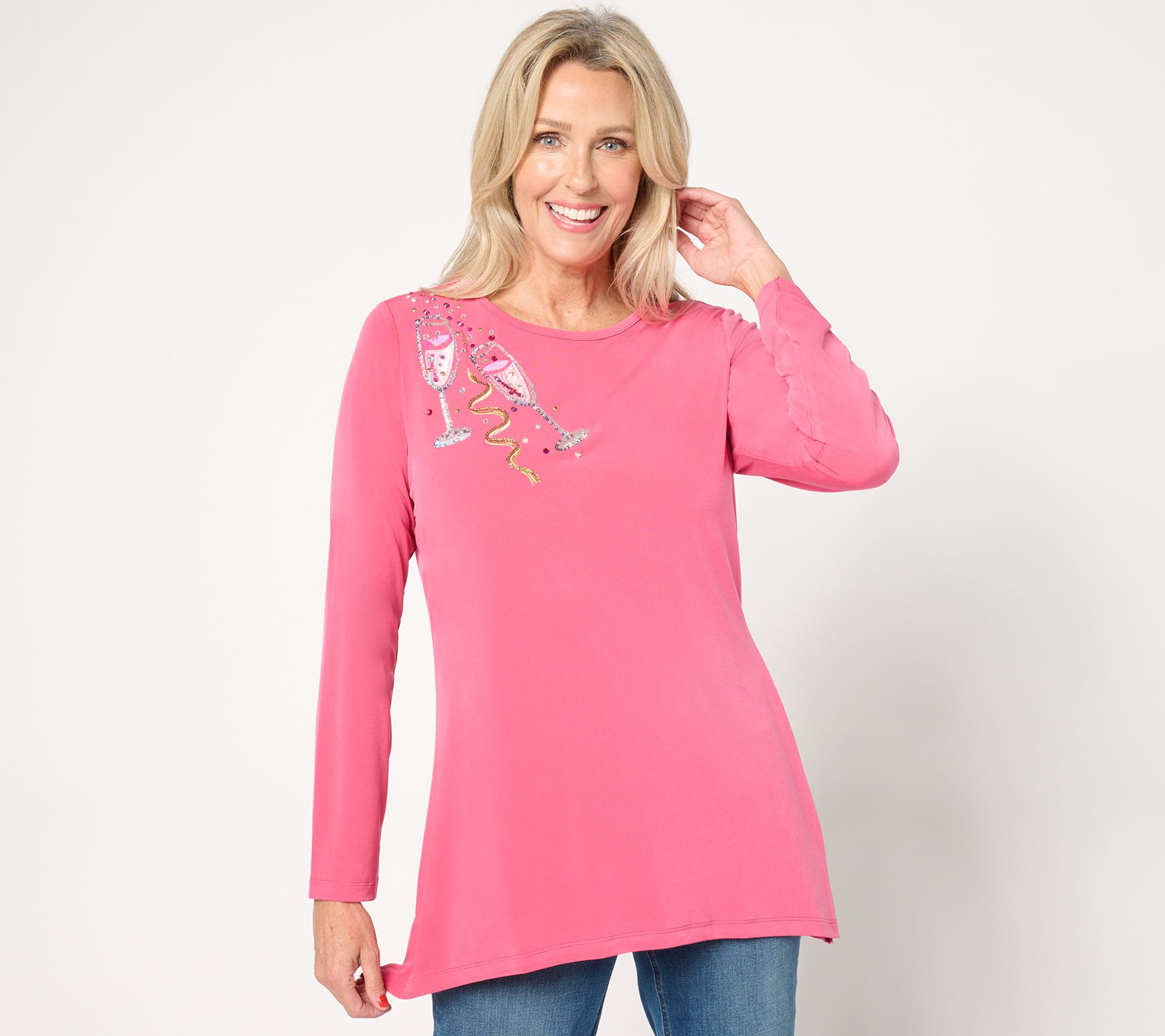 "As Is" Quacker Factory Let's Get Bubbly Sequin Long Sleeve Top - QVC.com