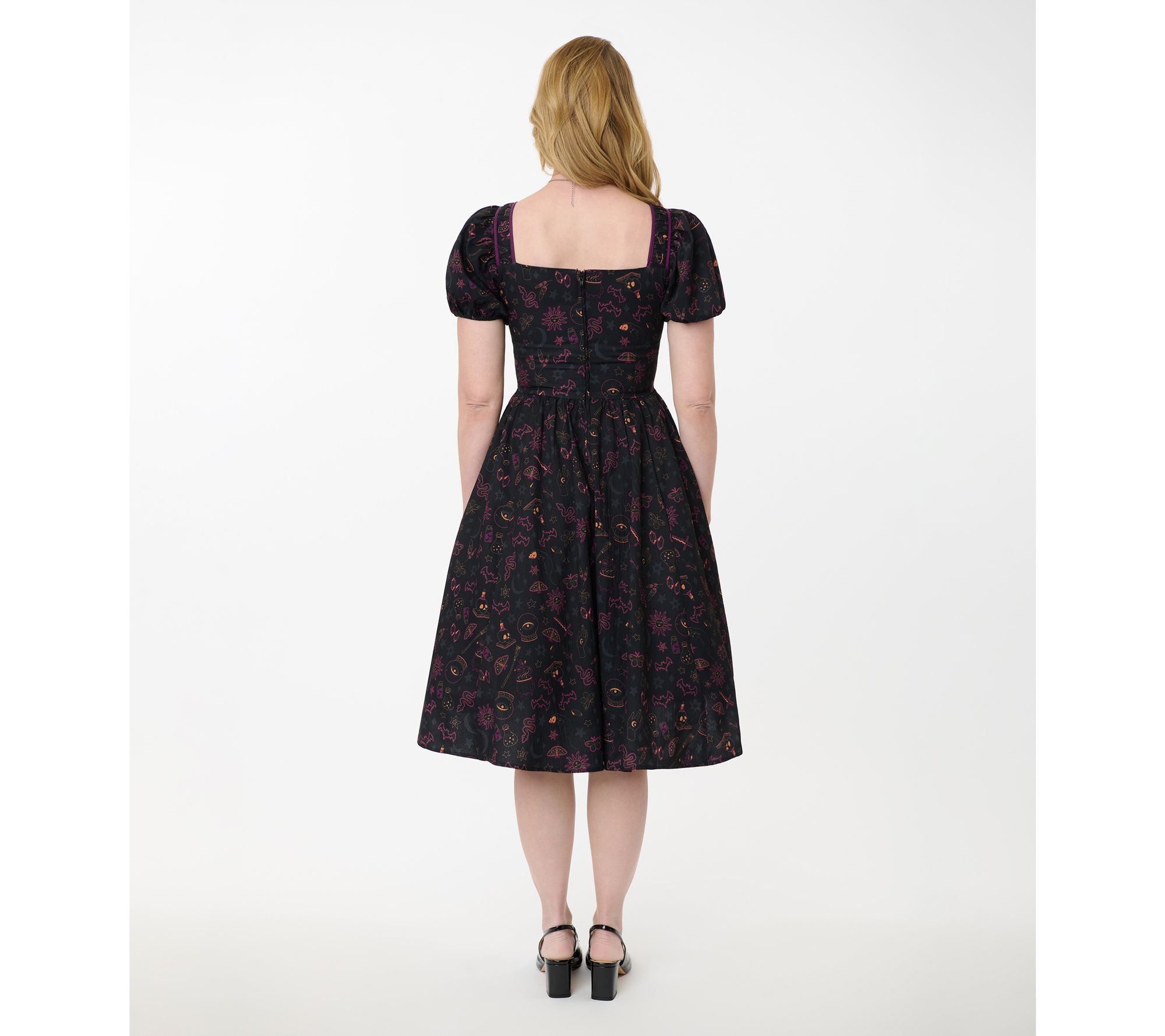 Unique Vintage Mystical Icons Button Front Swing Dress - QVC.com