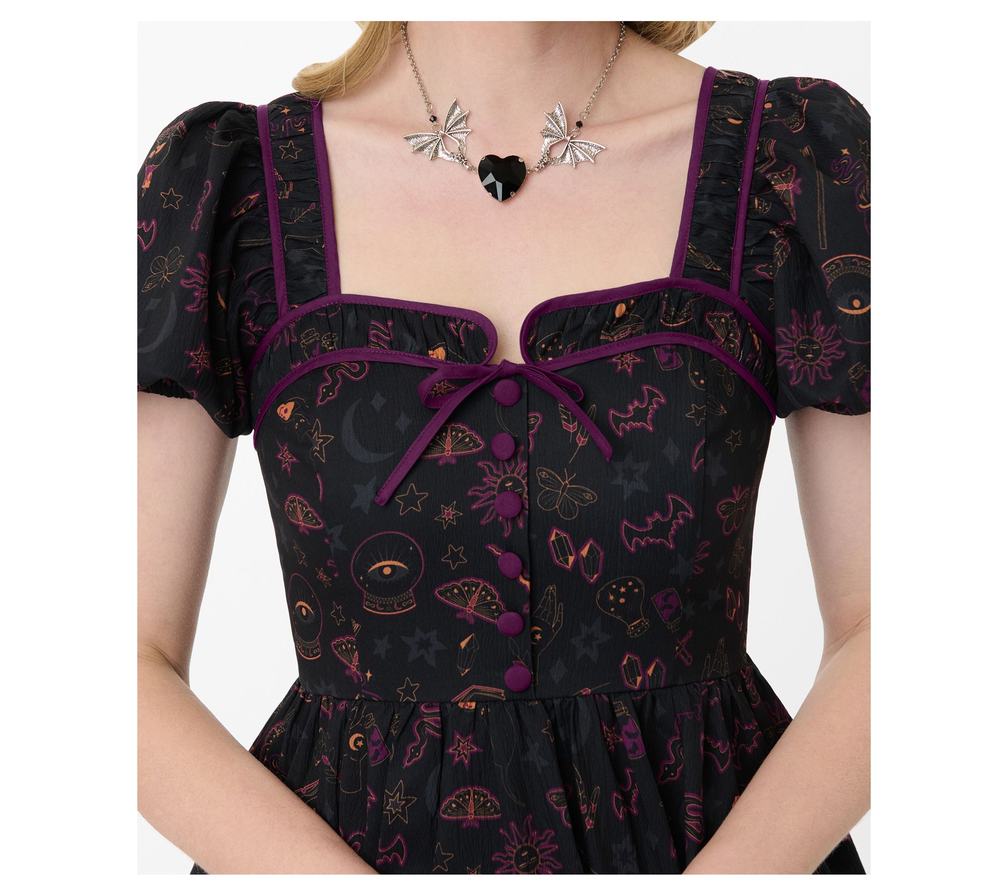 Unique Vintage Mystical Icons Button Front Swing Dress - QVC.com