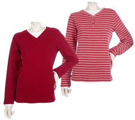 Denim & Co. Set of 2 Solid and Yarn Dye Rib Knit Duets - QVC.com